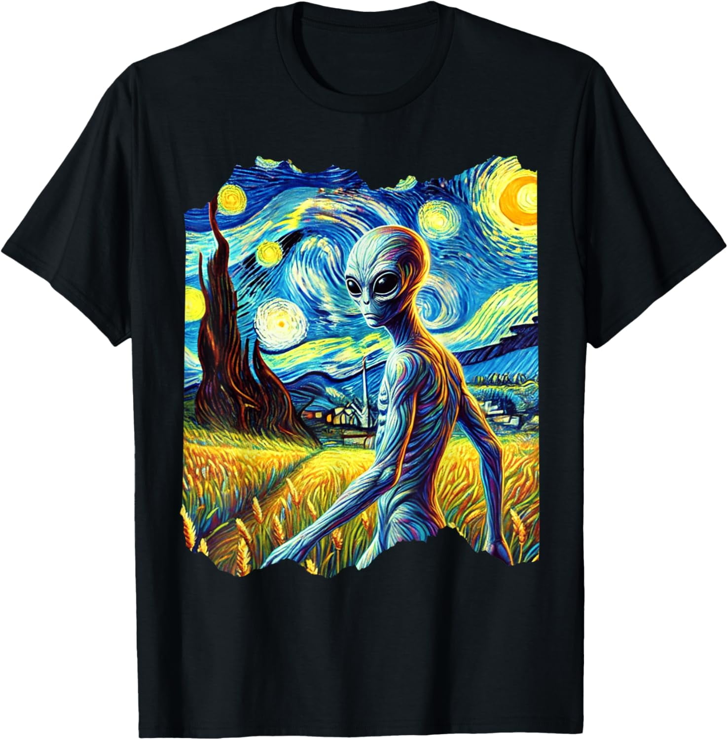 Alien Van Gogh Art Painting Star Sky Night Aliens T-Shirt - Walmart.com