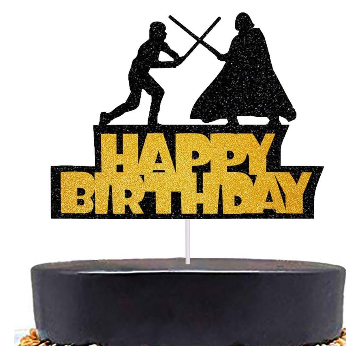 Alien War Darth Vader Happy Birthday RST1 Cake Topper, Black Glitter ...