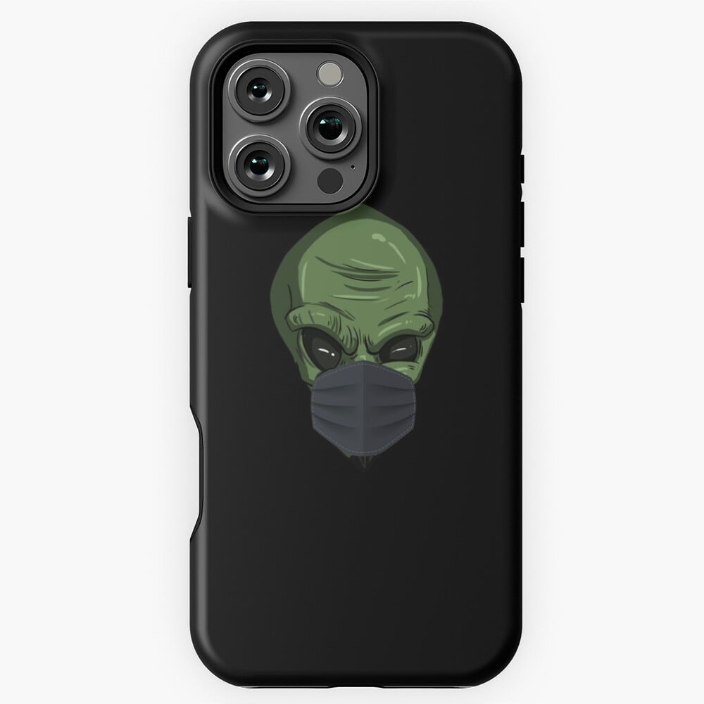 Alien Wearing Face Mask Funny Phone Case for iPhone 16 15 14 13 12 11 ...