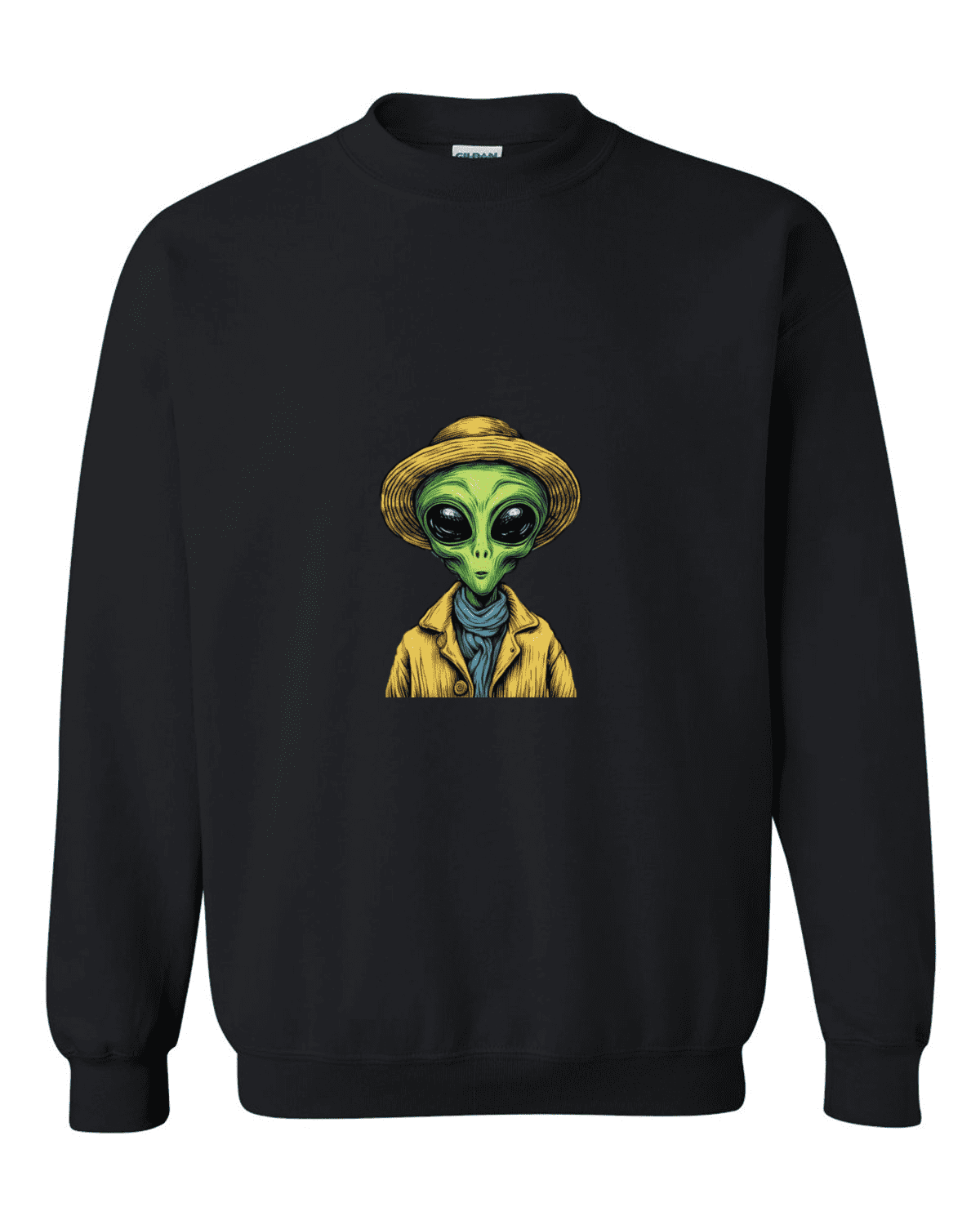 Alien Wearing Hat and Jacket with Curious Pose Art Style Sweatshirt, up ...