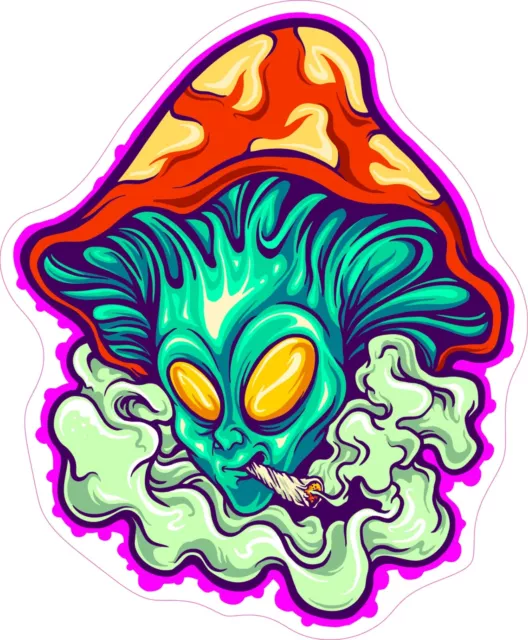 Alien Wearing Mushroom Hat With Joint Sticker Window Decal Multiple ...