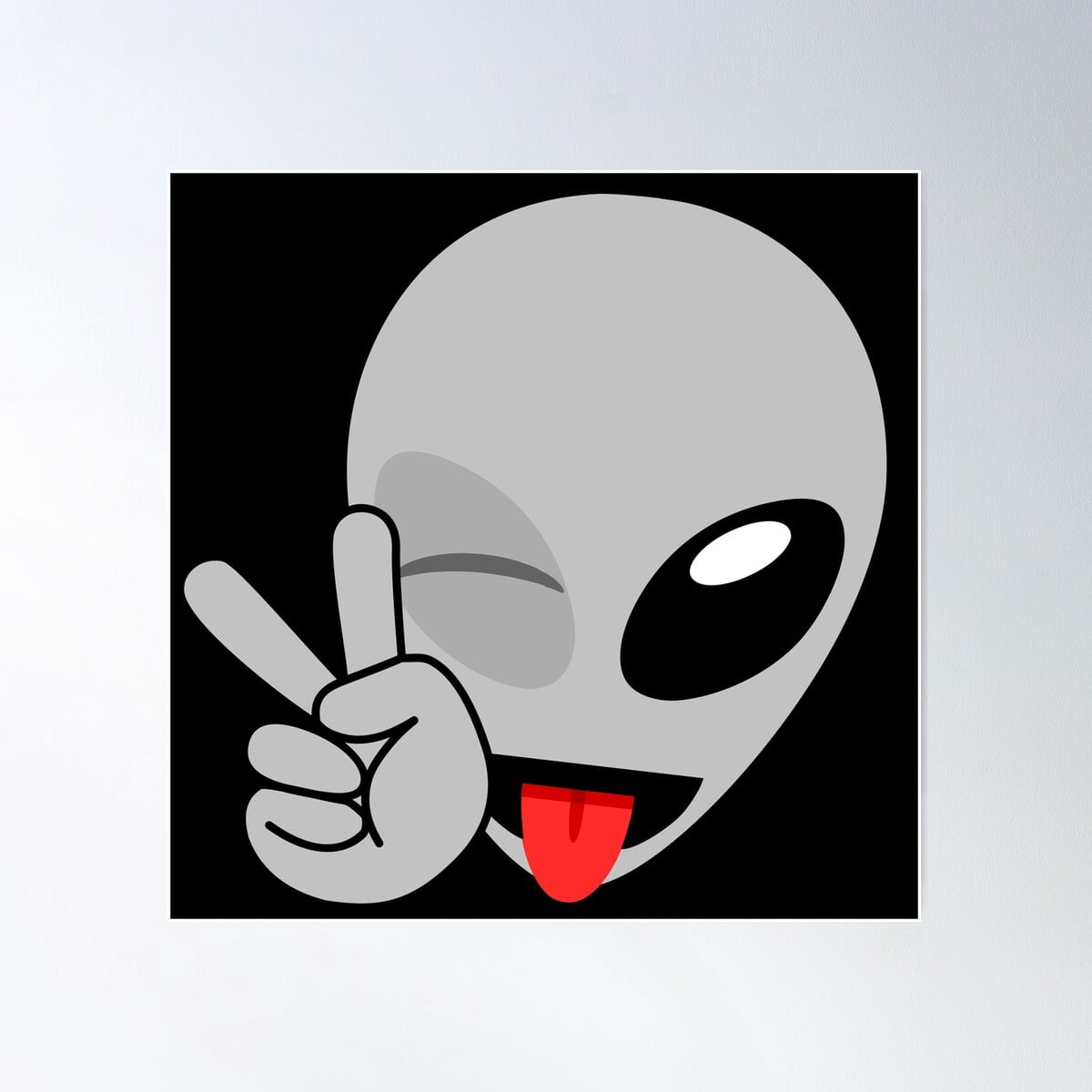 Alien Wink Peace Tongue Emoji Poster Wall Art, Modern Wall Decor For ...