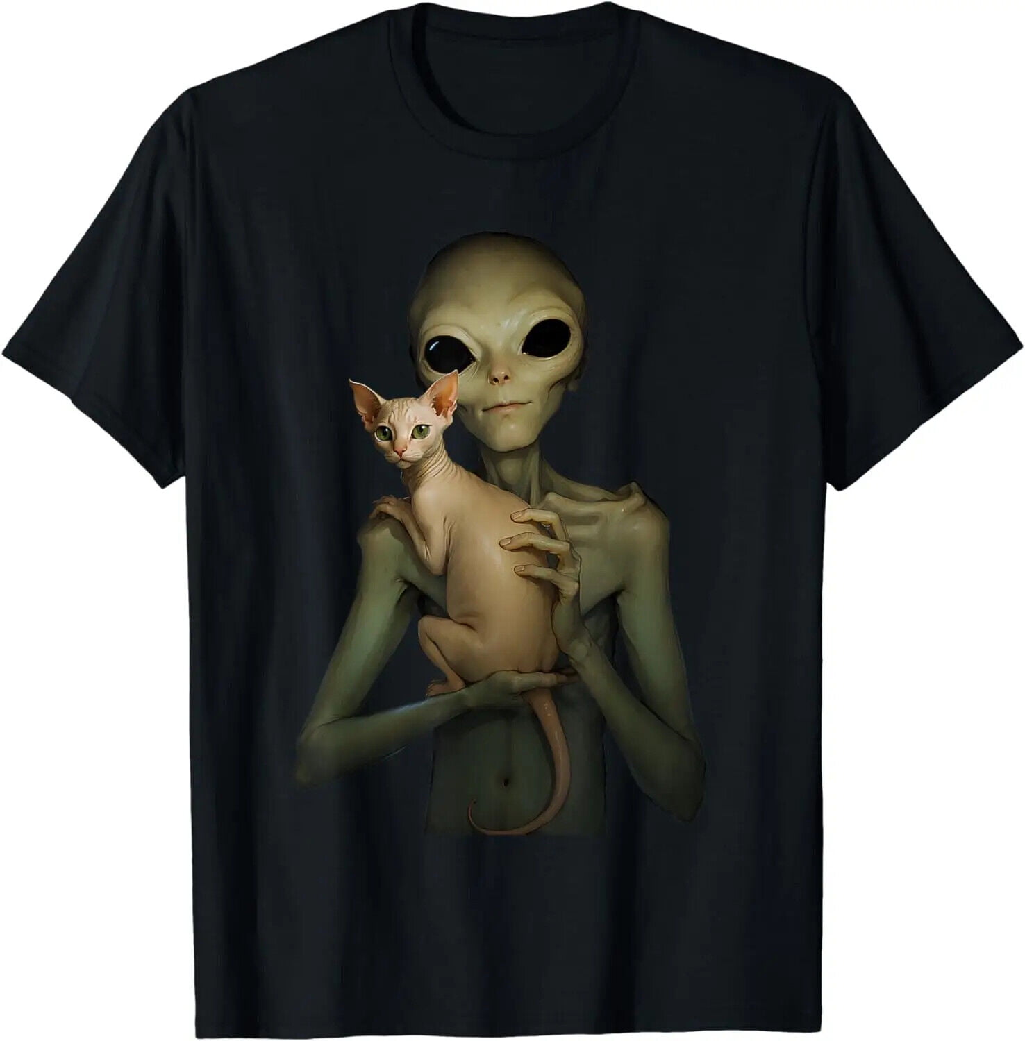 Alien With Sphynx Cat Funny Graphic Tee Unisex Gift T-Shirt S to 3XL ...