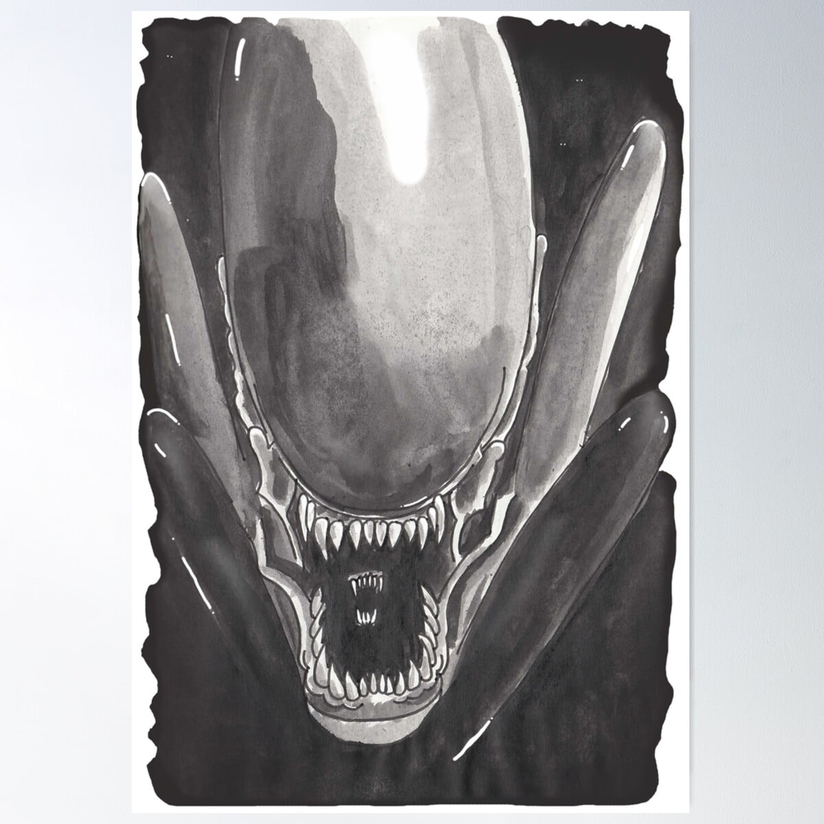 Alien Xenomorph Ink Illustration W/ White Highlights Poster Wall Art ...
