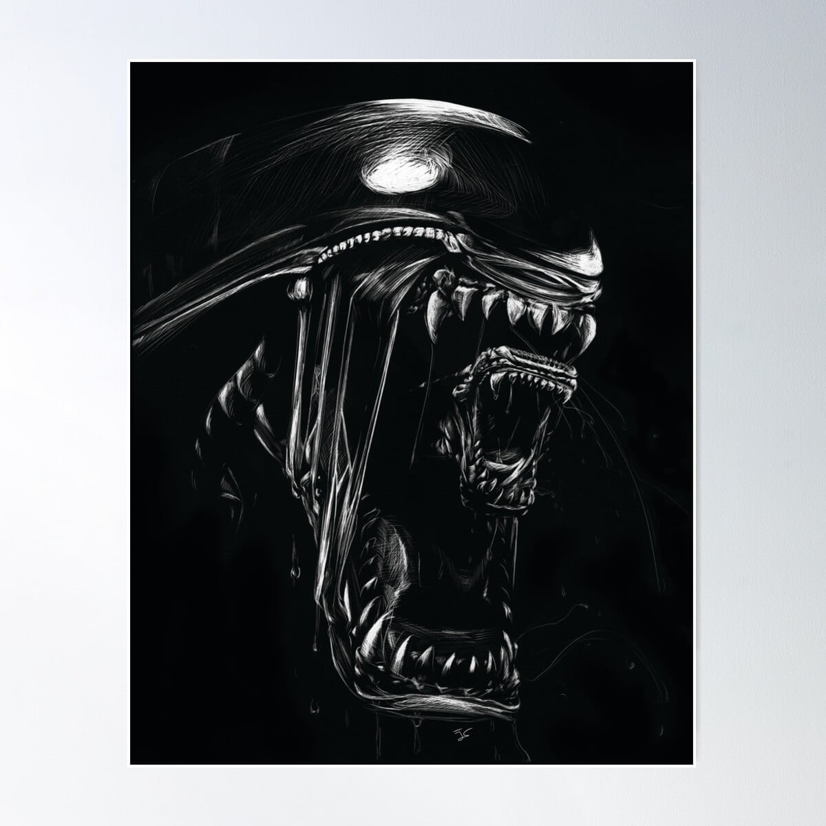 Alien/Xenomorph Scratchboard Design Poster Wall Art, Modern Wall Decor ...