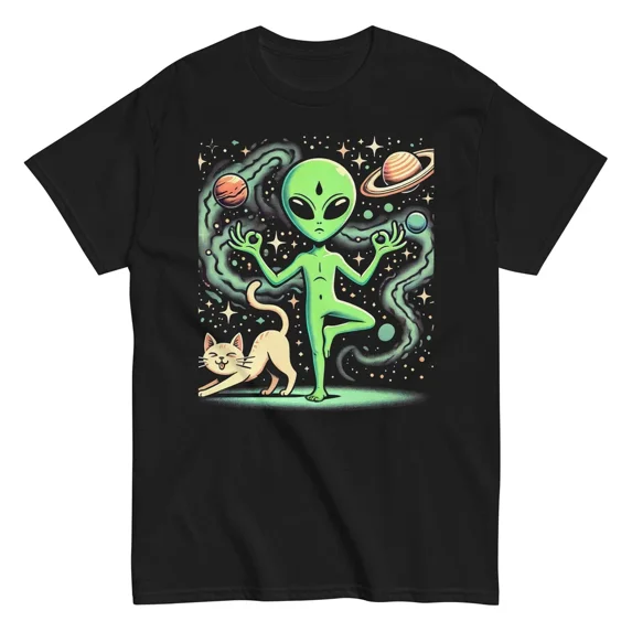 Alien Yoga Cat Space Zen Meditation Spiritual Cosmic Unisex T-Shirt ...