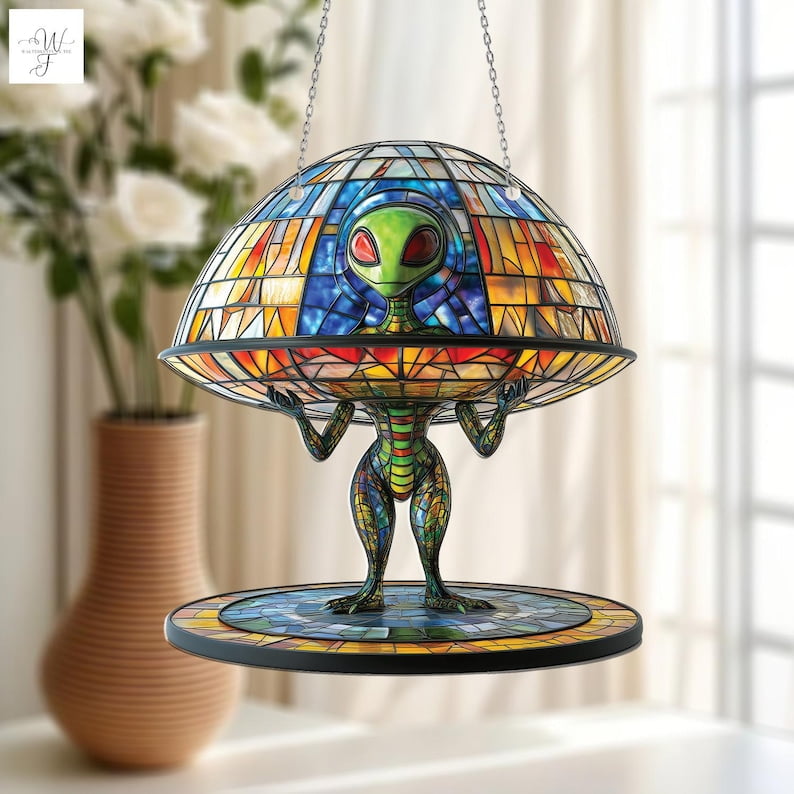 Alien and UFO Acrylic Window Hanging, Colorful Space-Inspired Art ...