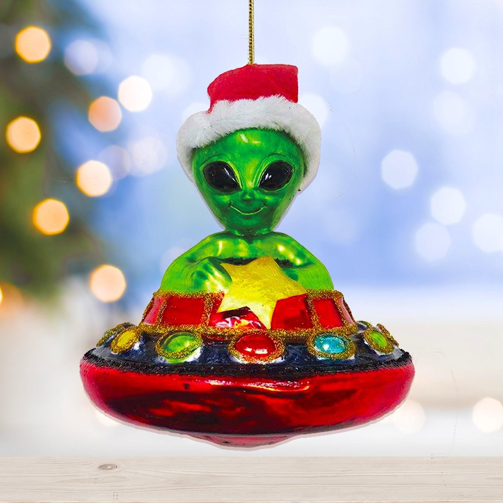 OrnamentallyYou Alien and UFO Glass Christmas Ornament, Handcrafted, 3 ...
