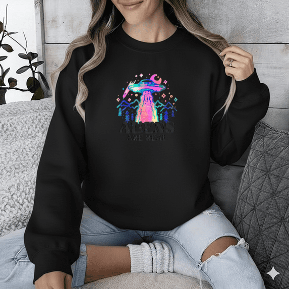 Aliens Are Real Fun Sci-Fi Humor Quote Inspired Cozy Graphic Sweatshirt ...