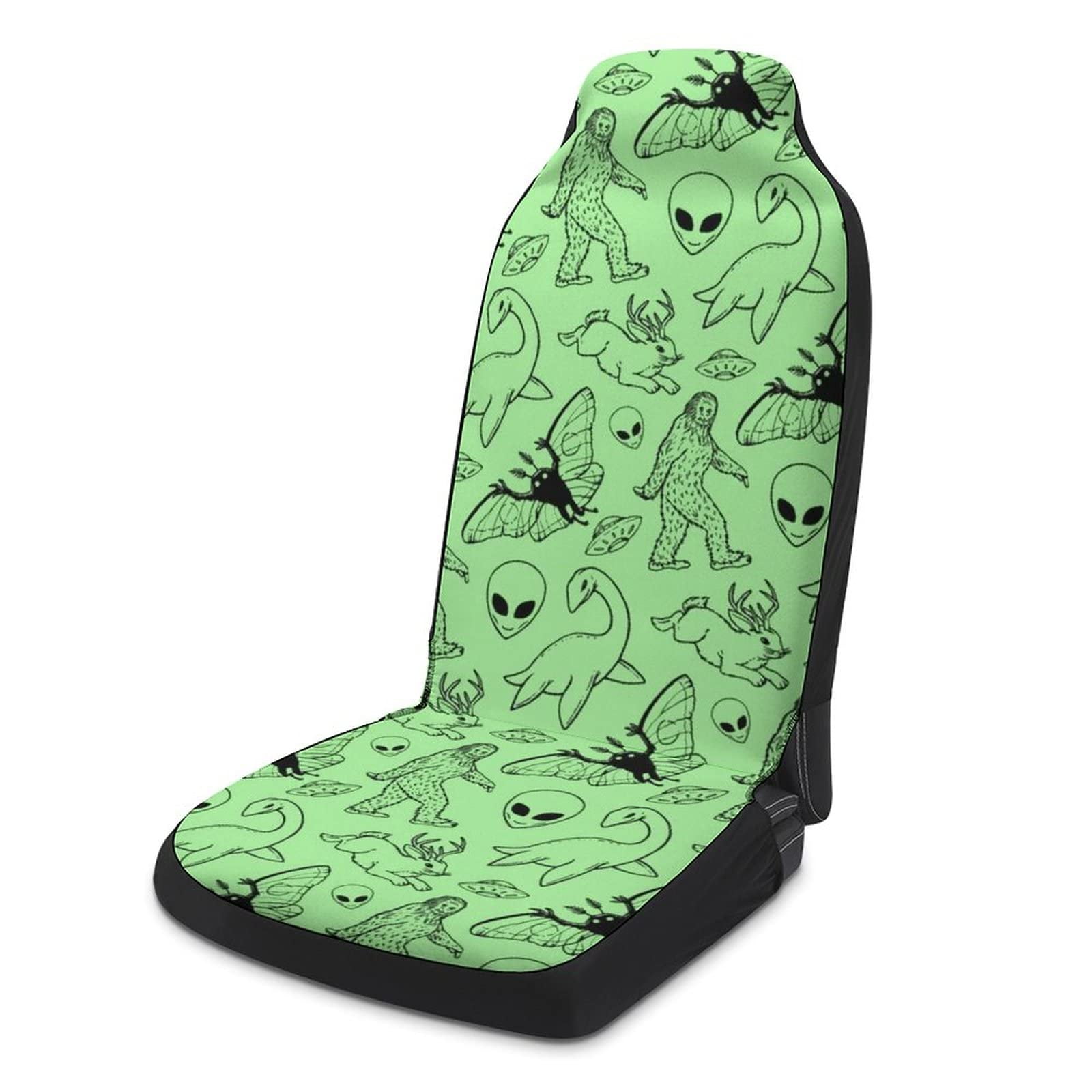 Aliens Bigfoot Savage Dinosaurs Green Print Car Seat Covers Universal ...