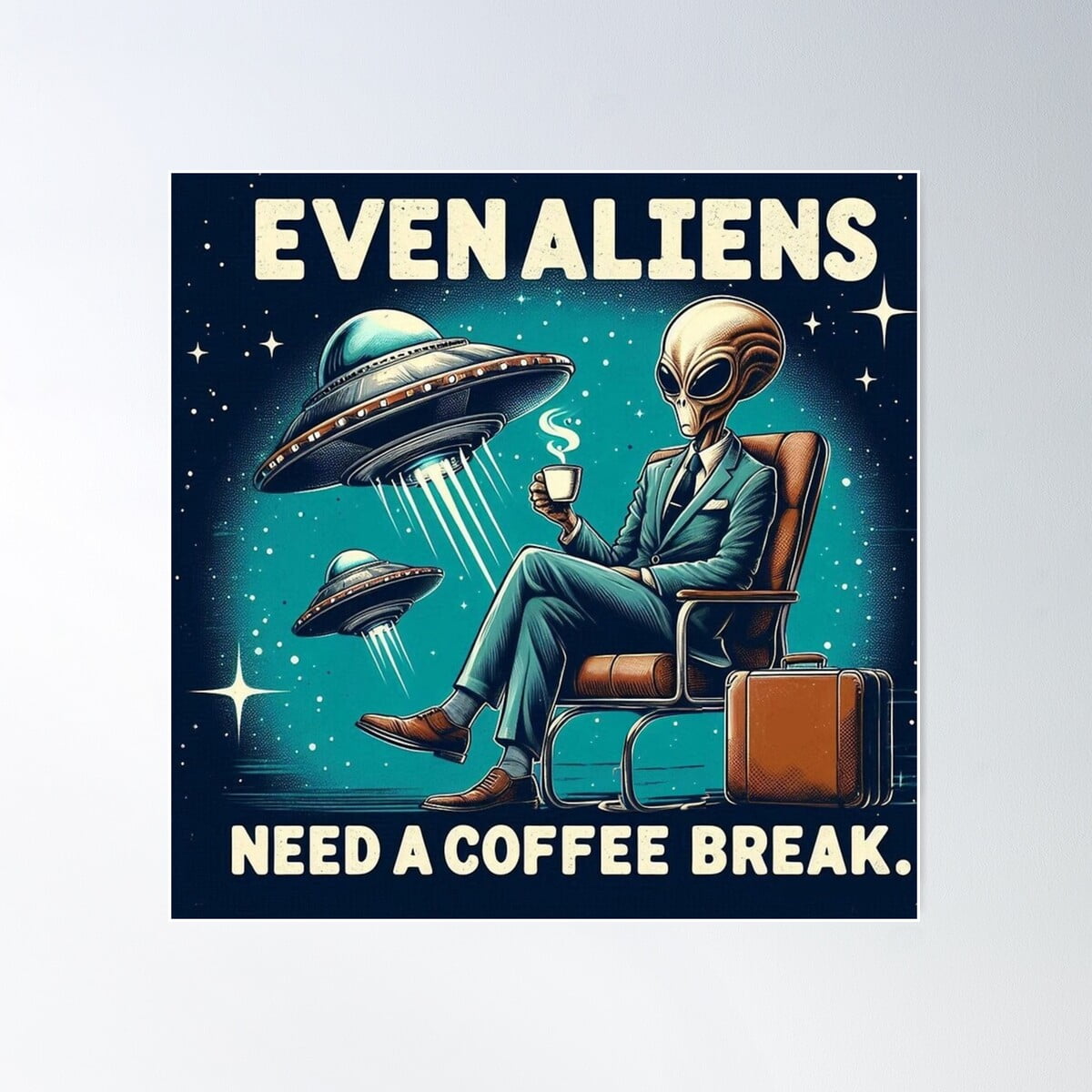 Aliens Coffee Time Poster Wall Art, Modern Wall Decor For Living Room ...