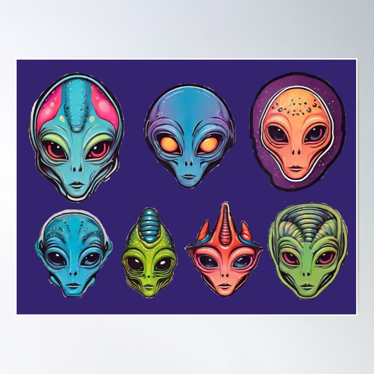Aliens Faces Poster Wall Art, Modern Wall Decor For Living Room Bedroom ...