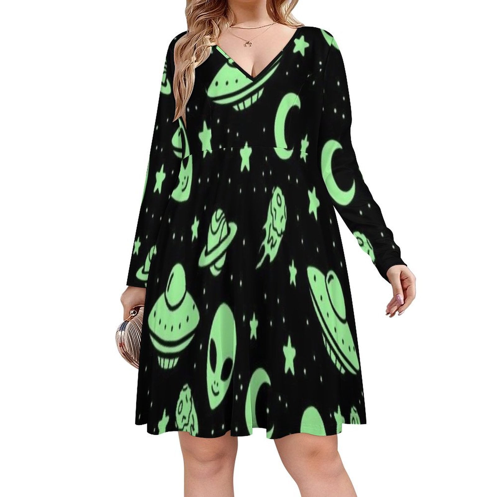 Aliens Hands UFO Space Long Sleeve Dresses For Women Vintage Elegant ...