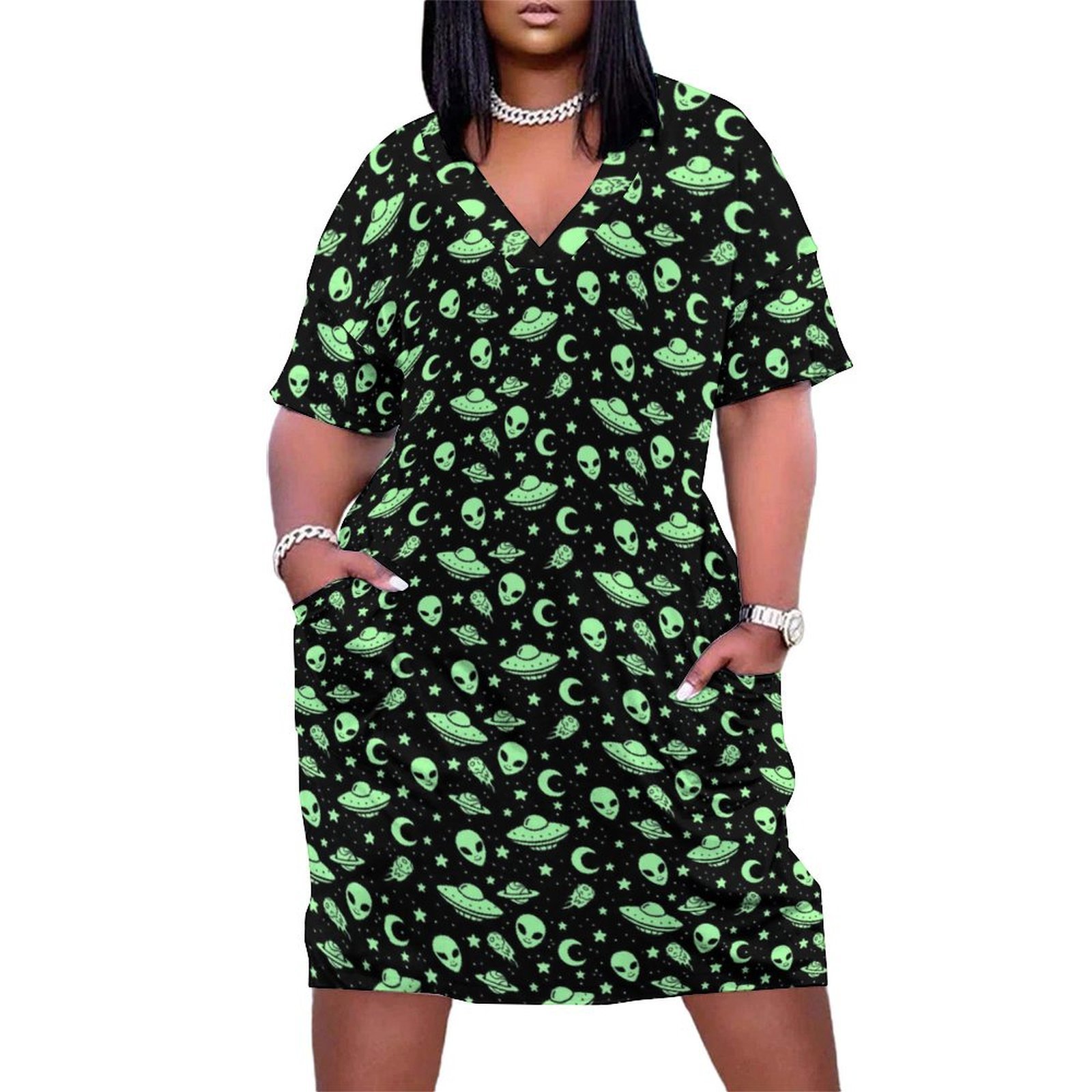 Aliens Hands UFO Space Loose Pocket Dress Dresses Summer Summer Dresses ...