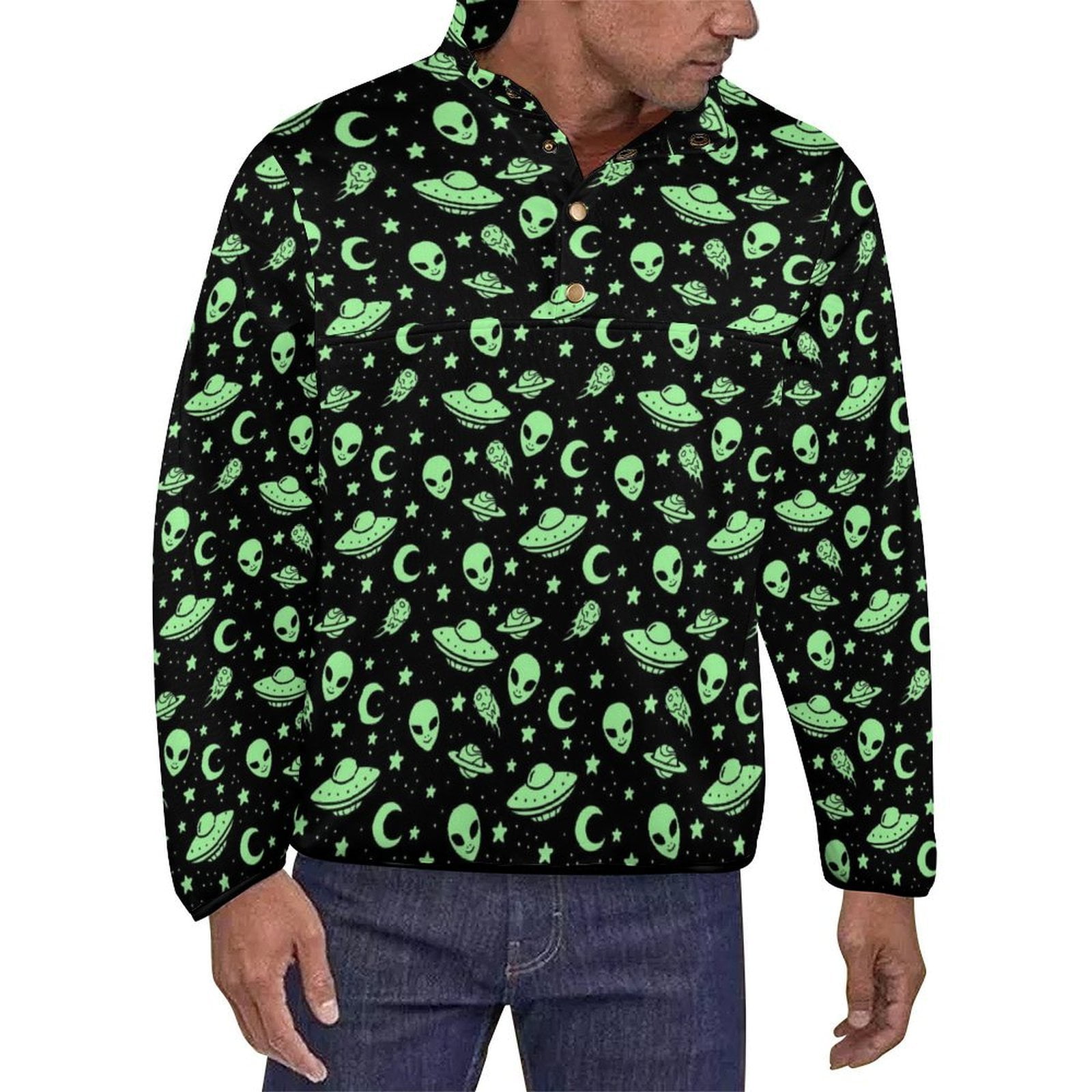 Aliens Hands UFO Space Men's Stand Collar Sweater Long Sleeve Clothing ...