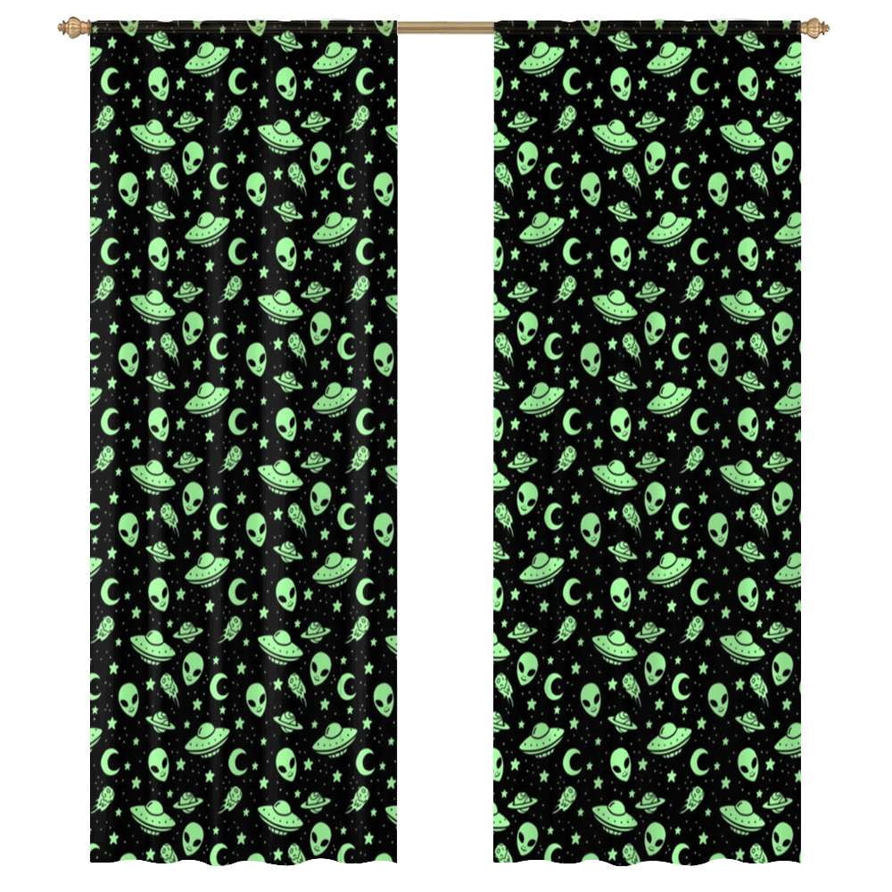 Aliens Hands UFO Space Sheer Window Curtains for Living Room Kitchen ...