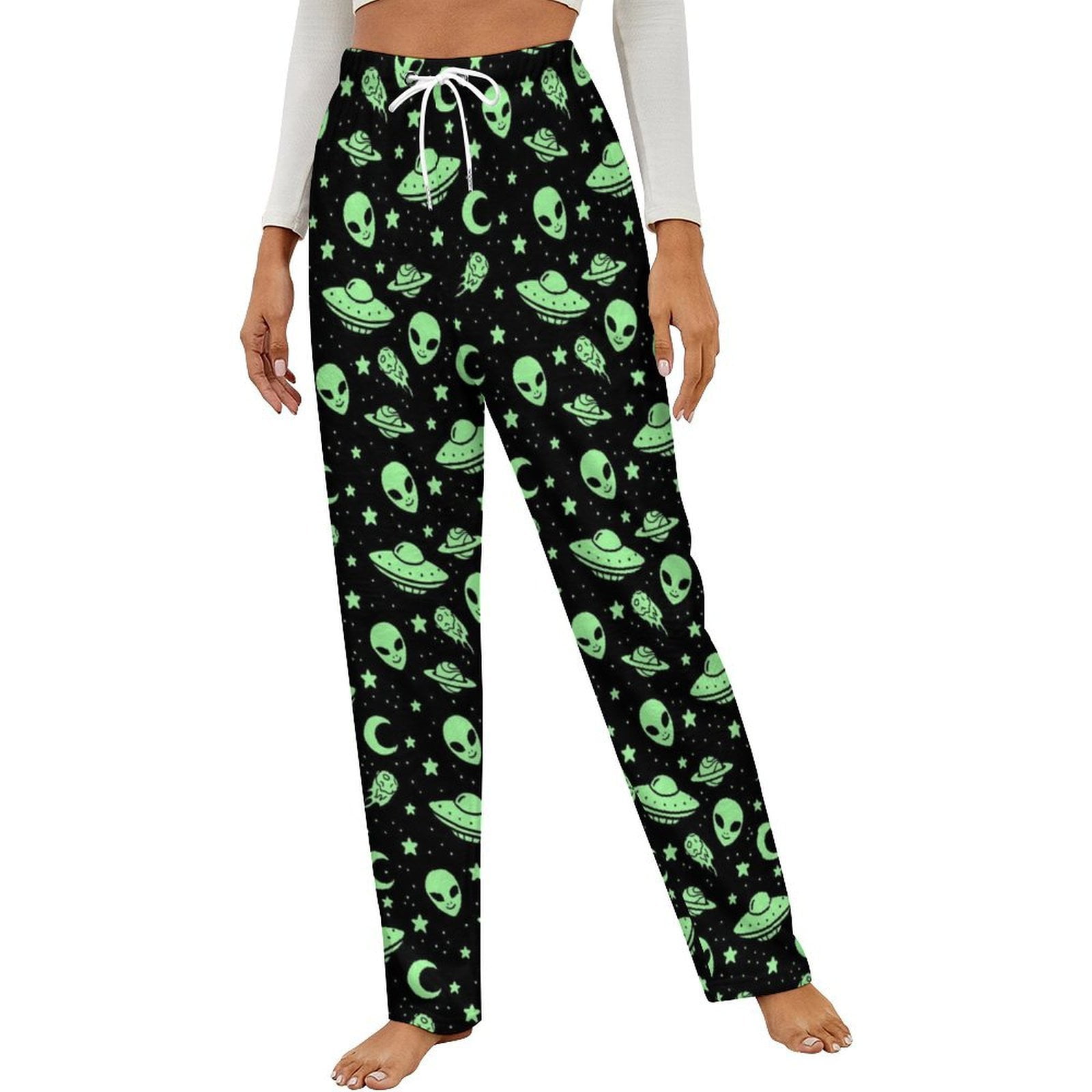 Aliens Hands UFO Space Winter Female Pants Flannel High Waist Women ...