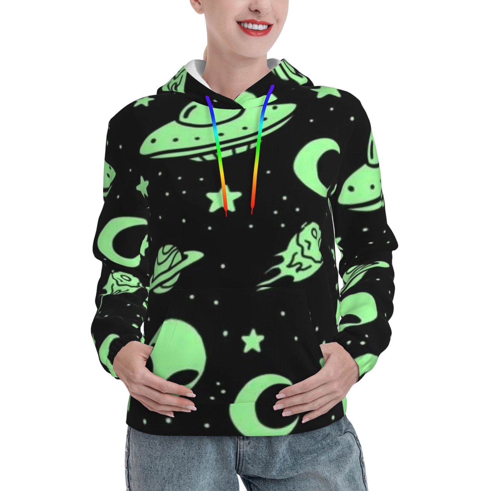 Aliens Hands Ufo Space Cozy Women'S Hoodie Pullover Sweatshirt With ...