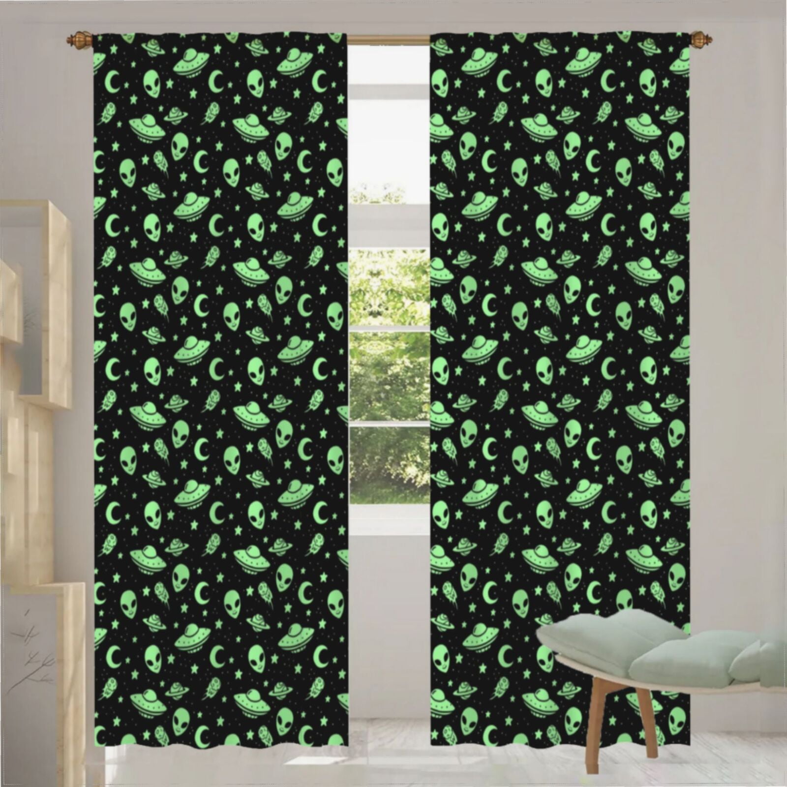 Aliens Hands Ufo Space Curtains for Living Room Bedroom Decor ...