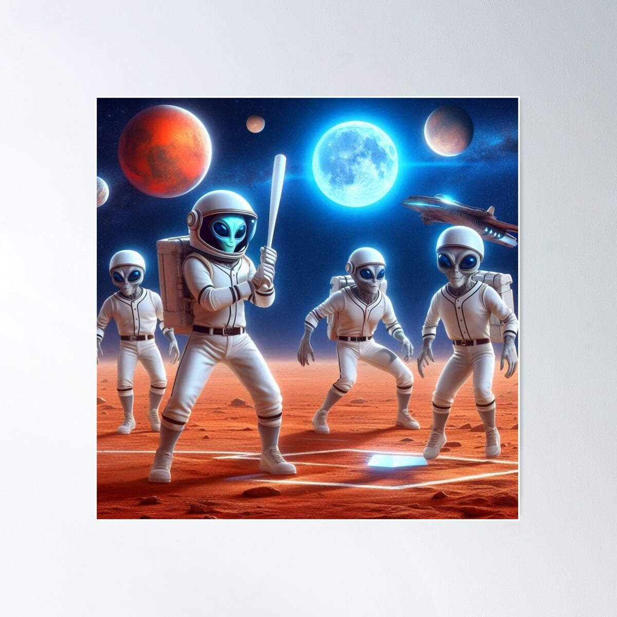 Aliens Playing Baseball Poster Wall Art, Modern Wall Decor For Living ...