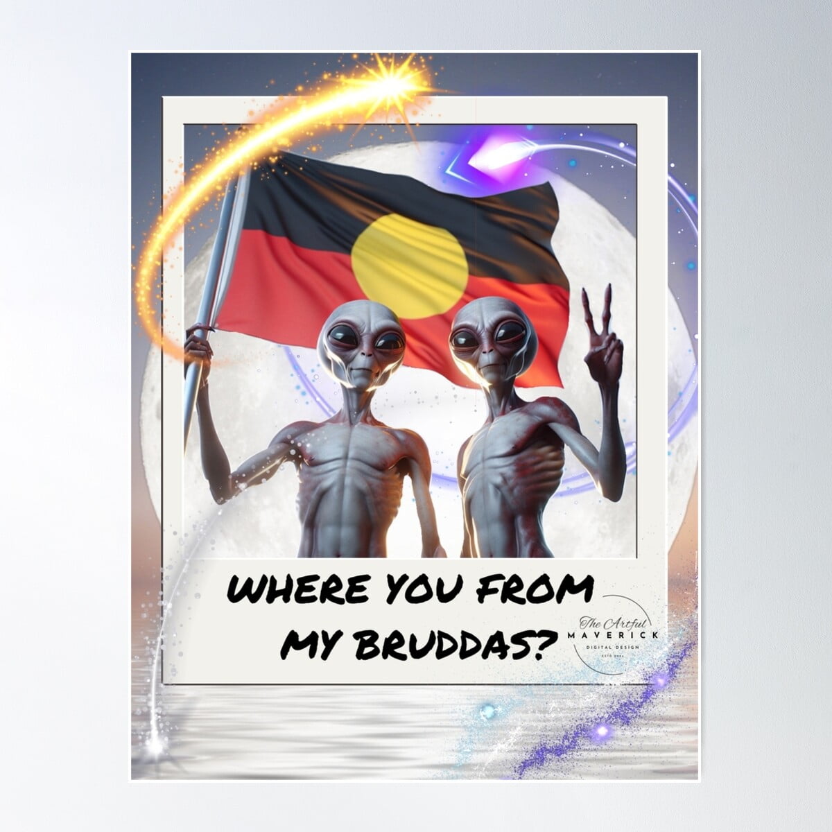 Aliens Posing With The Aboriginal Flag Poster Wall Art, Modern Wall ...