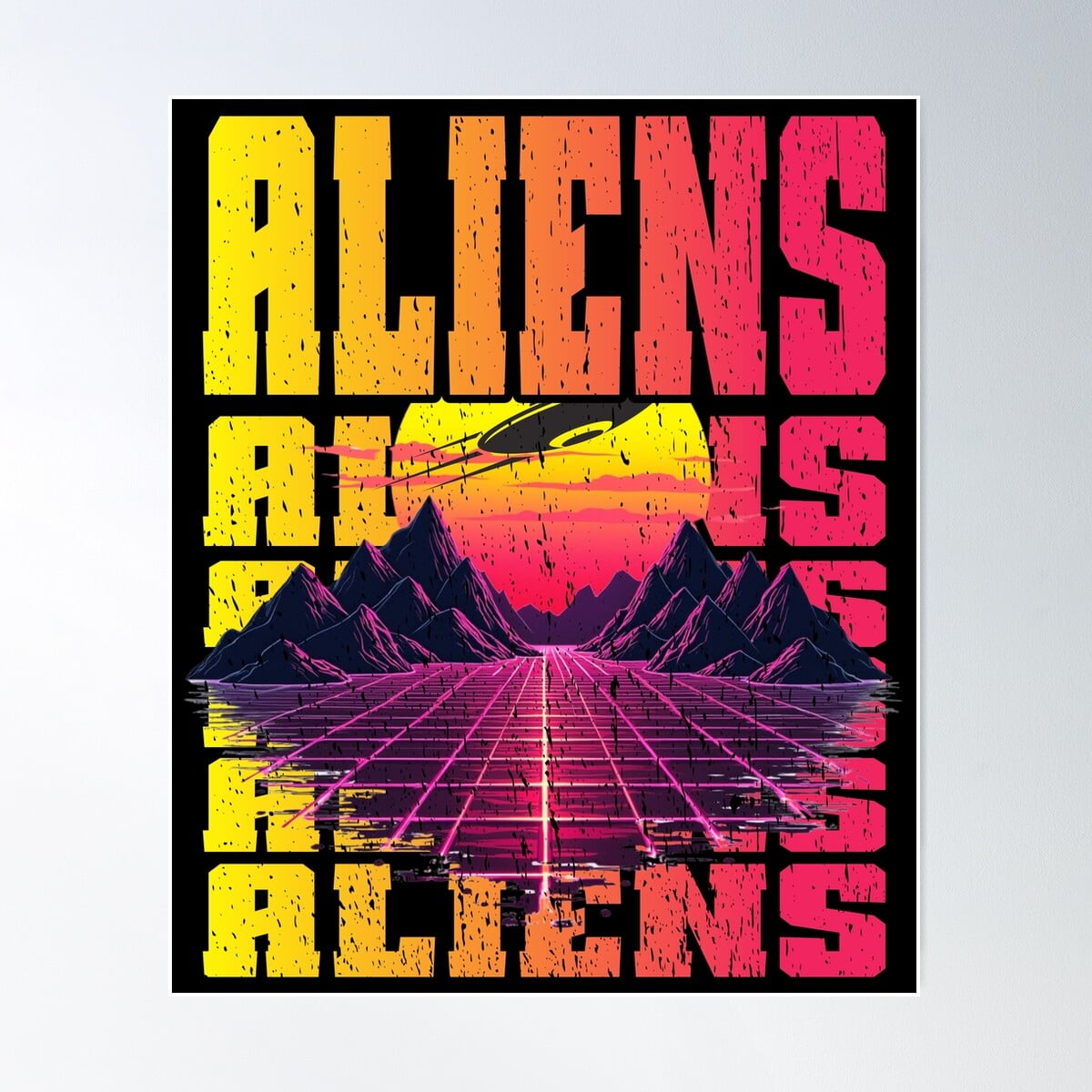 Aliens Sci Fi Space Lover Retro 70S 80S Space Art With Ufo Aliens ...