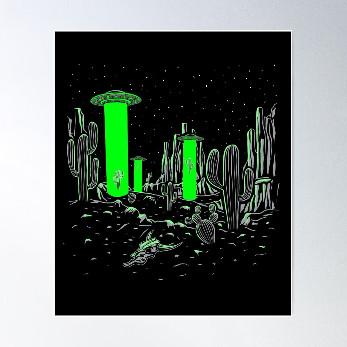 Aliens Steal Cactuses In The Desert, It Is Funny Ufo Joke Poster Wall ...