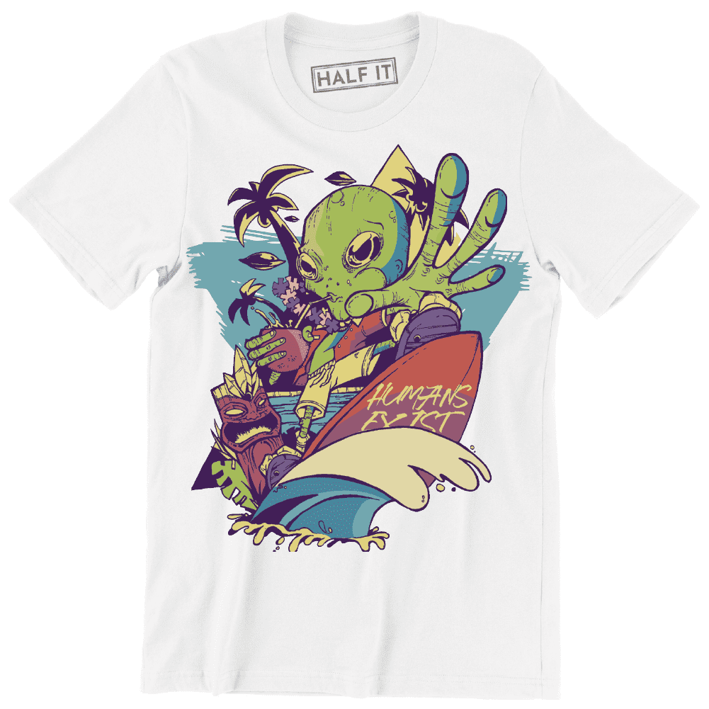 Aliens Take Summer Vacations Funny Alien Surfing Men's T-Shirt ...
