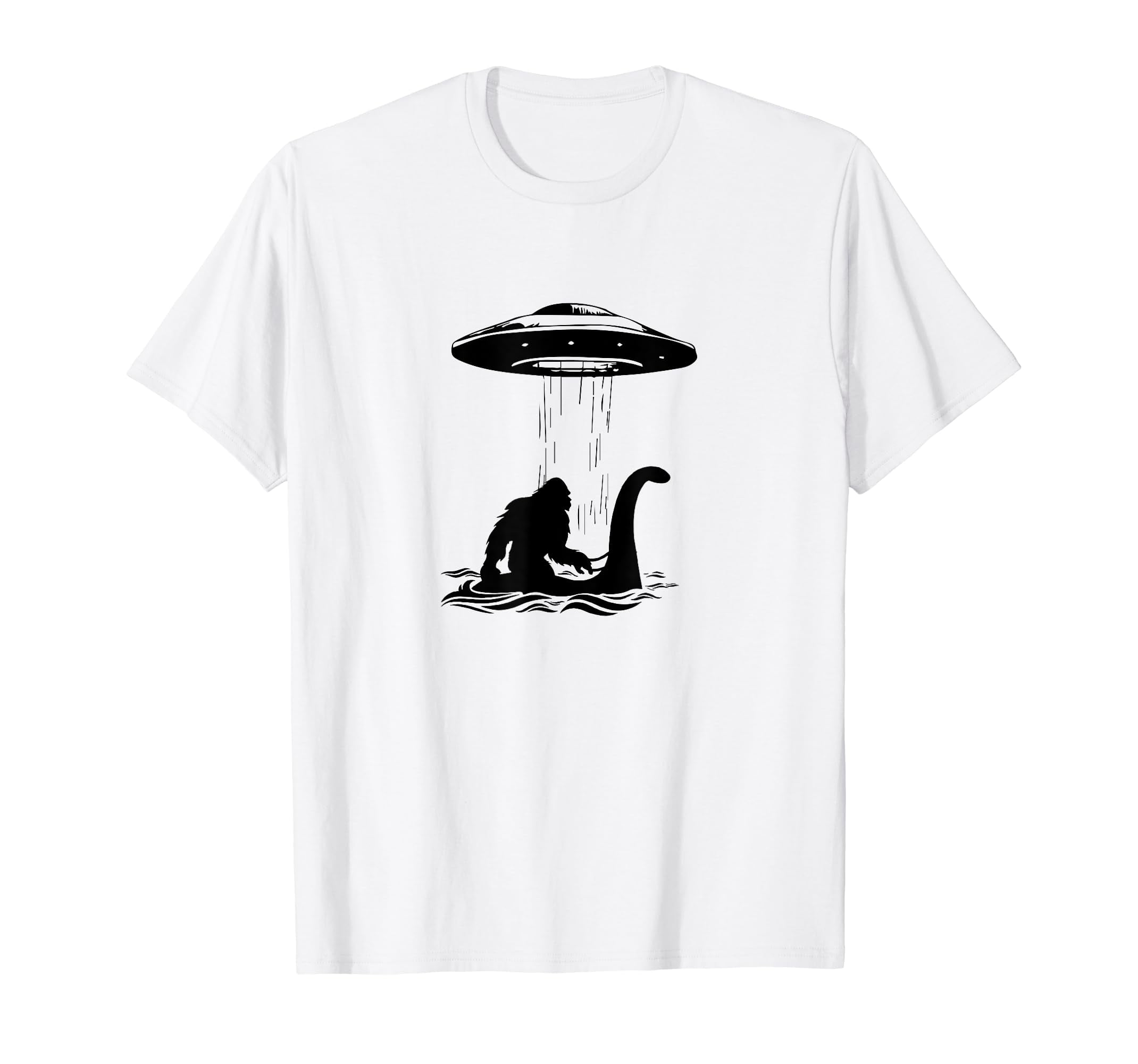 Aliens UFO Abduction Bigfoot Riding on Lochness Monster Yeti T-Shirt ...