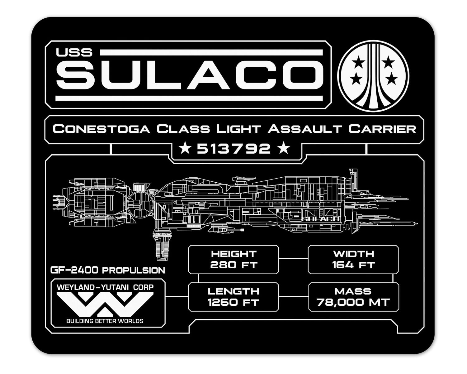 Aliens USS Sulaco Specifications 1/8" Thick Mouse Pad - Walmart.com