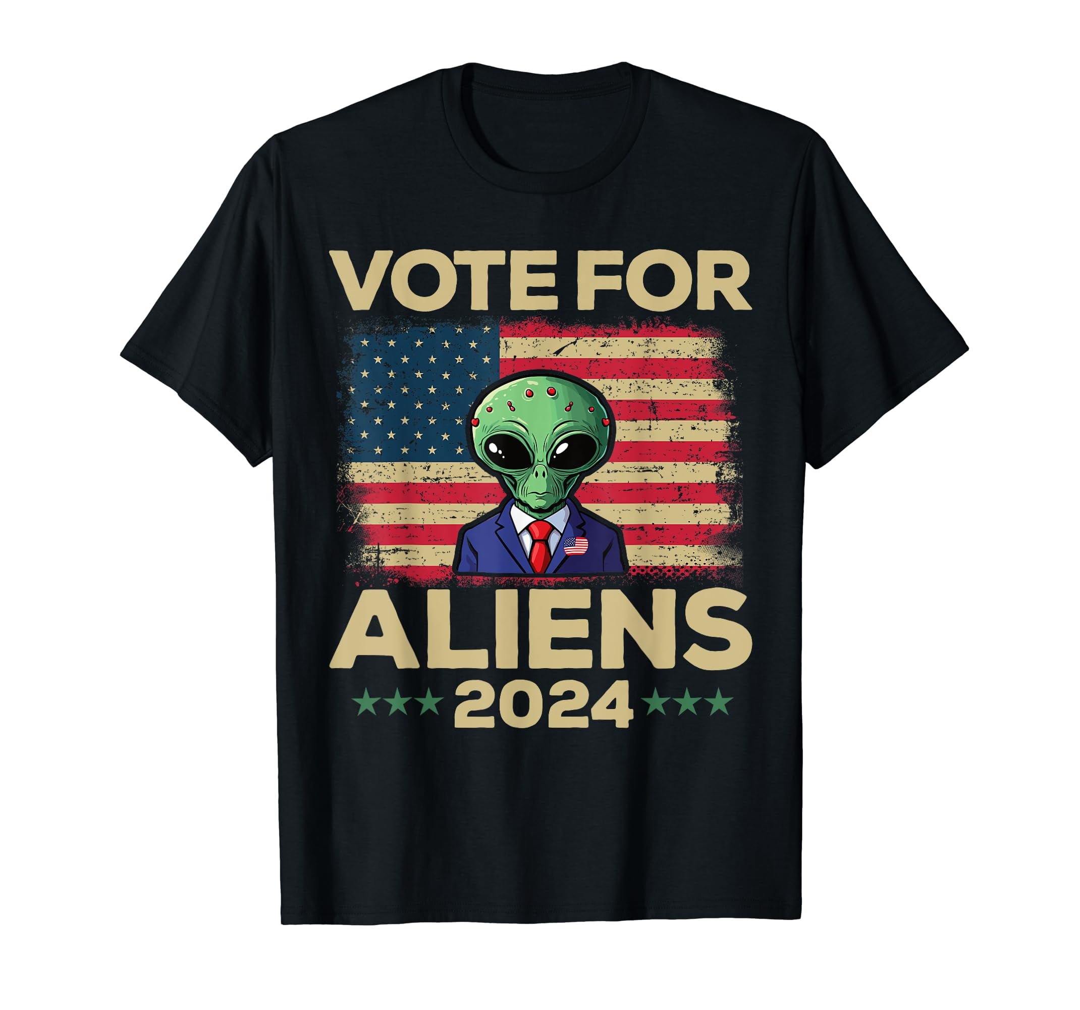 Aliens for President Election Vote Alien USA Flag 2024 T-Shirt ...