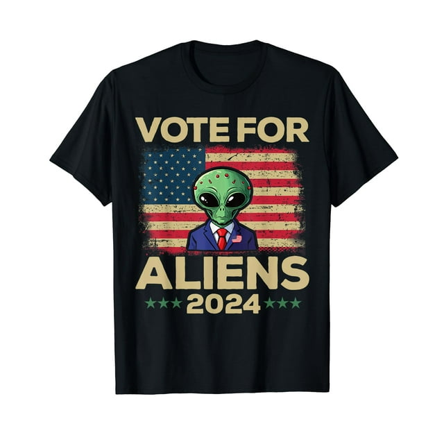 Aliens for President Election Vote Alien USA Flag 2024 T-Shirt ...