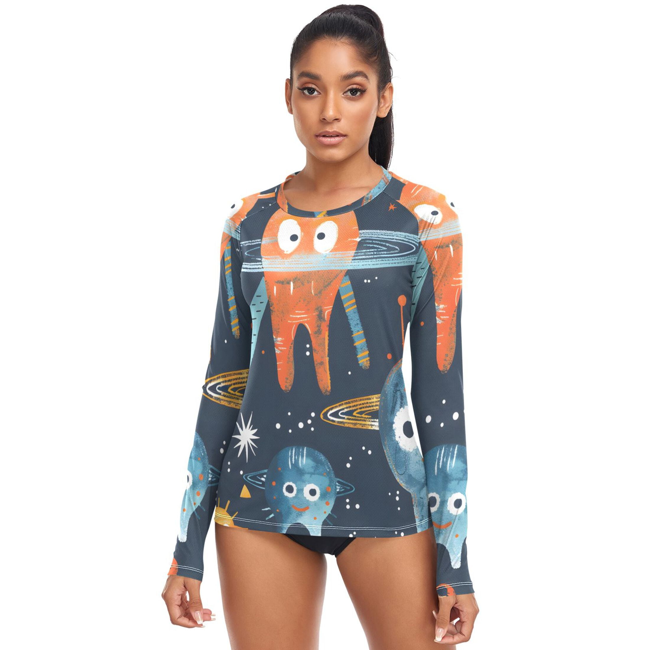 Aliens in Cosmos Shining Stars Women's Rash Guard Shirts UPF 50+ Sun ...