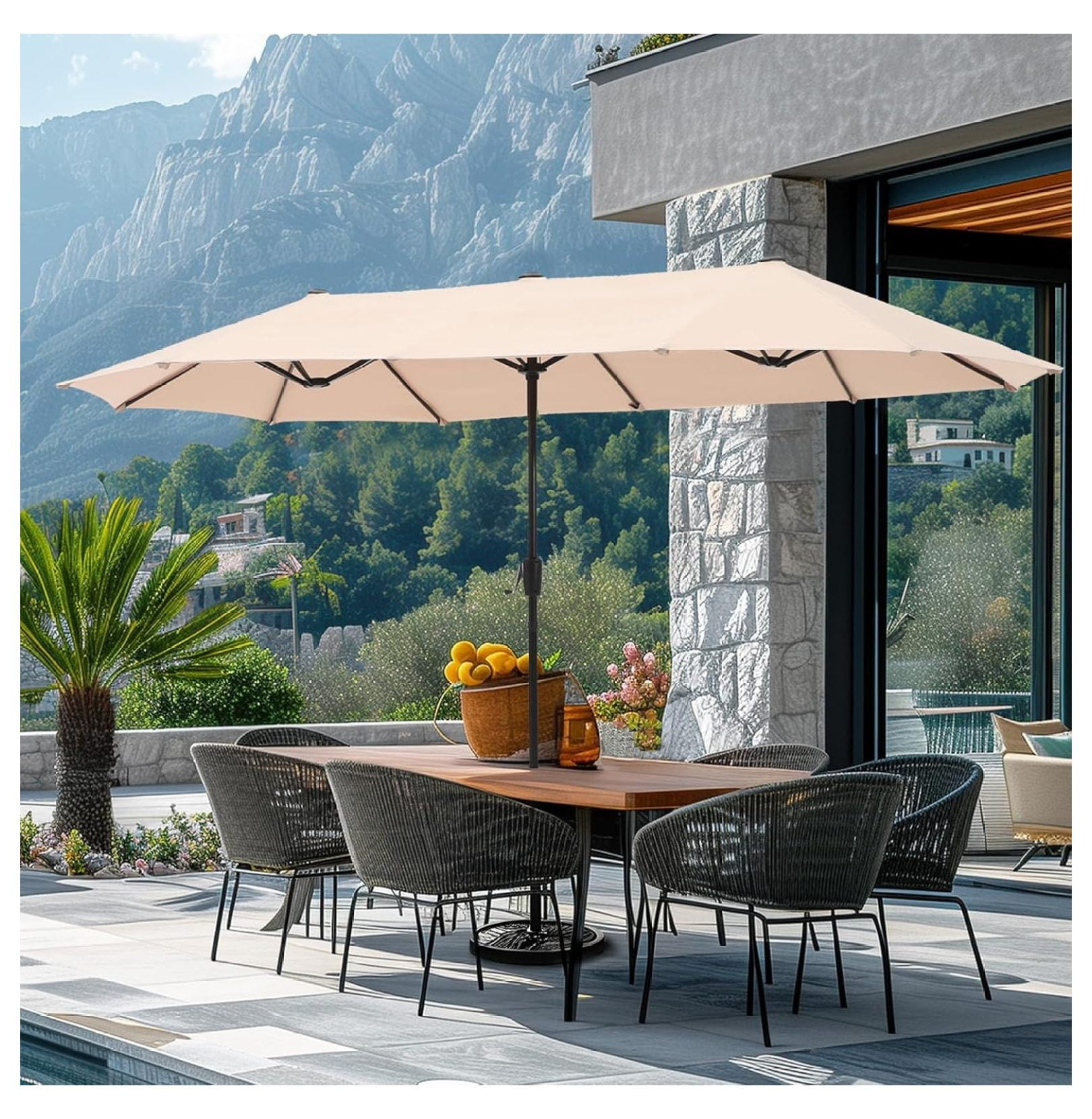 Alieon 13ft Outdoor Patio Umbrella, Rectangle Table Umbrella with Crank ...