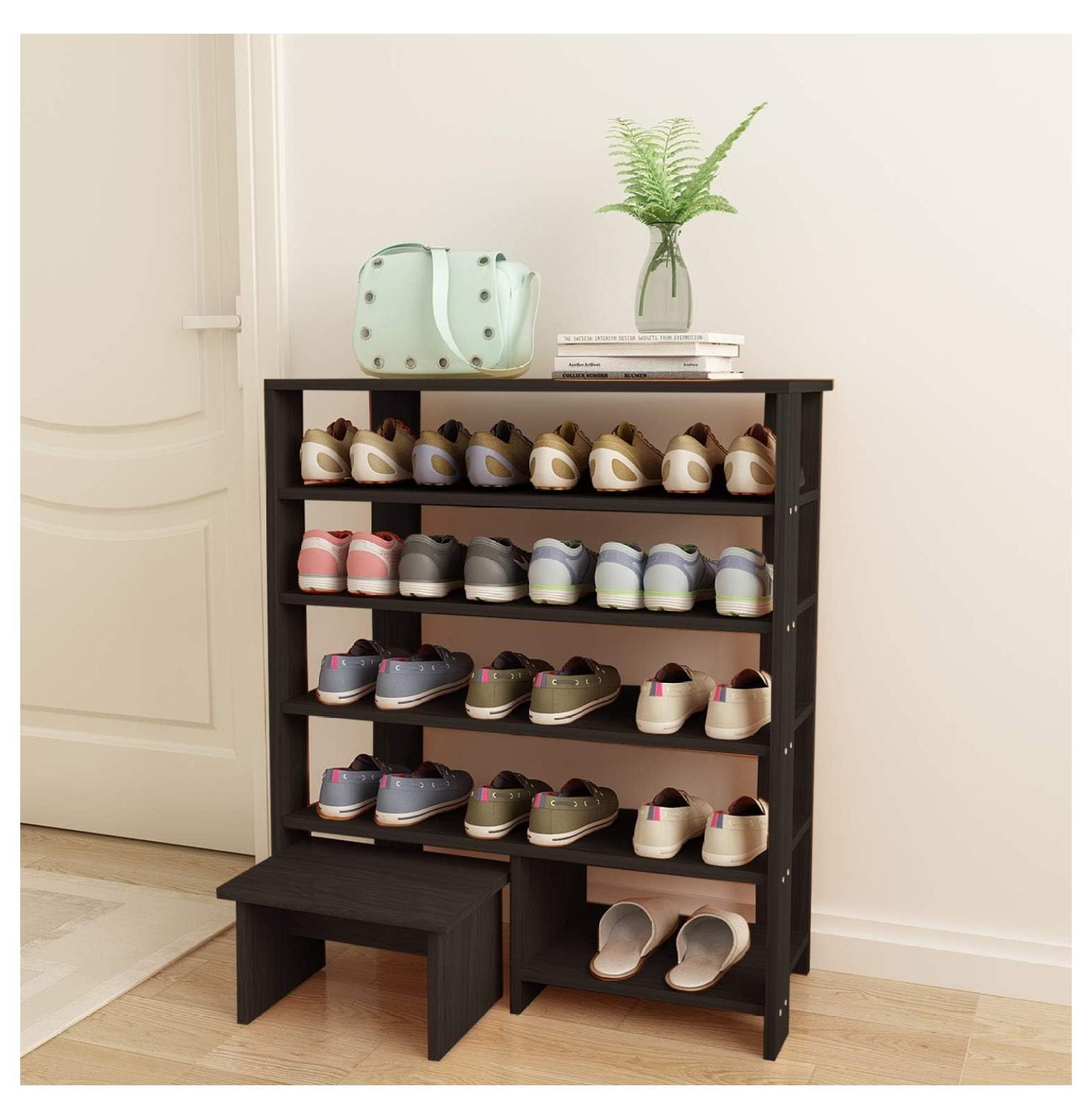Alieon - 5 Tier Wood MDF Shelf Shoe Rack With One Footstool/Shoe ...