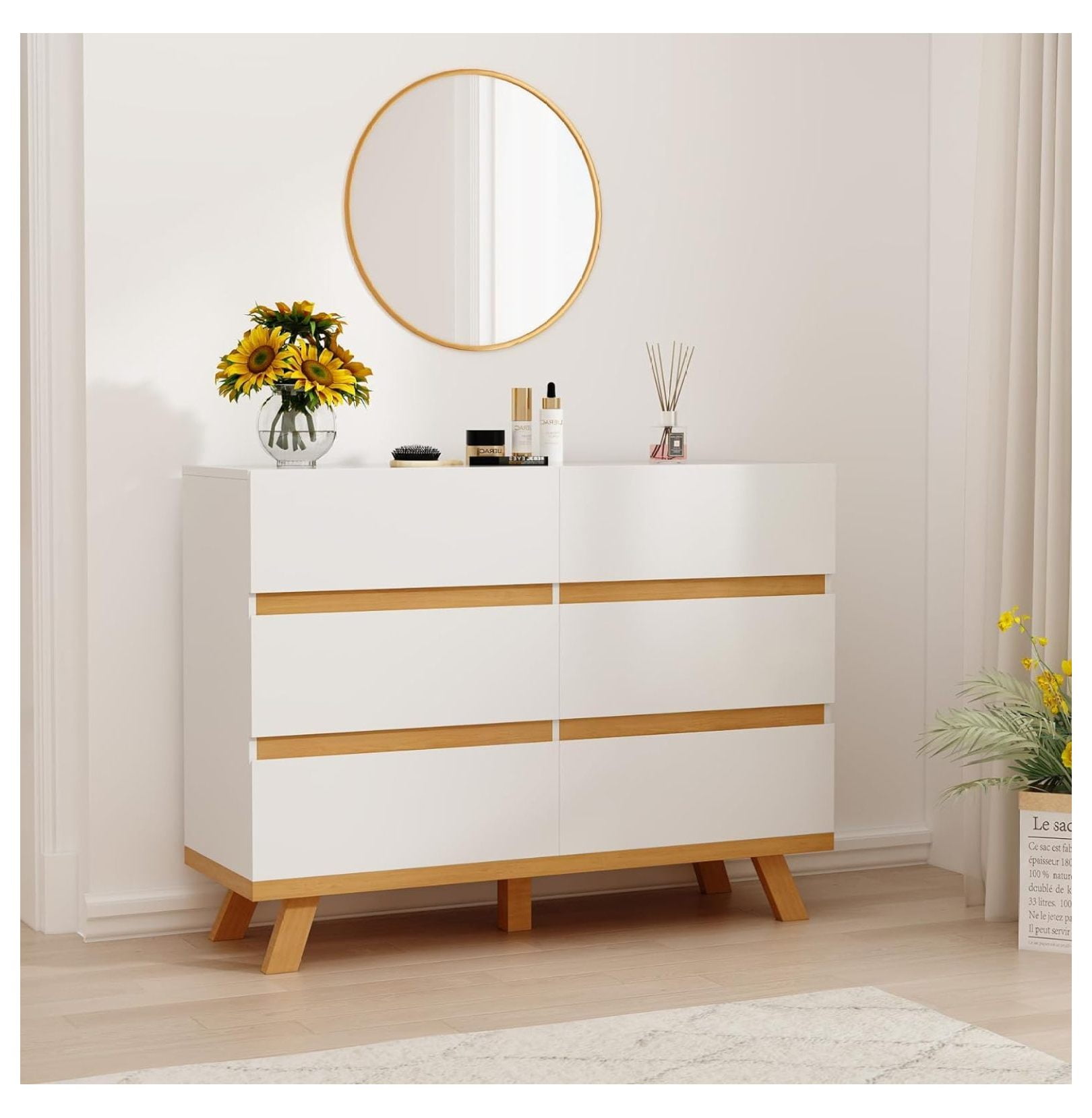 Alieon 6 Drawer Dresser, White Modern Double Dresser, Wide Chest of ...