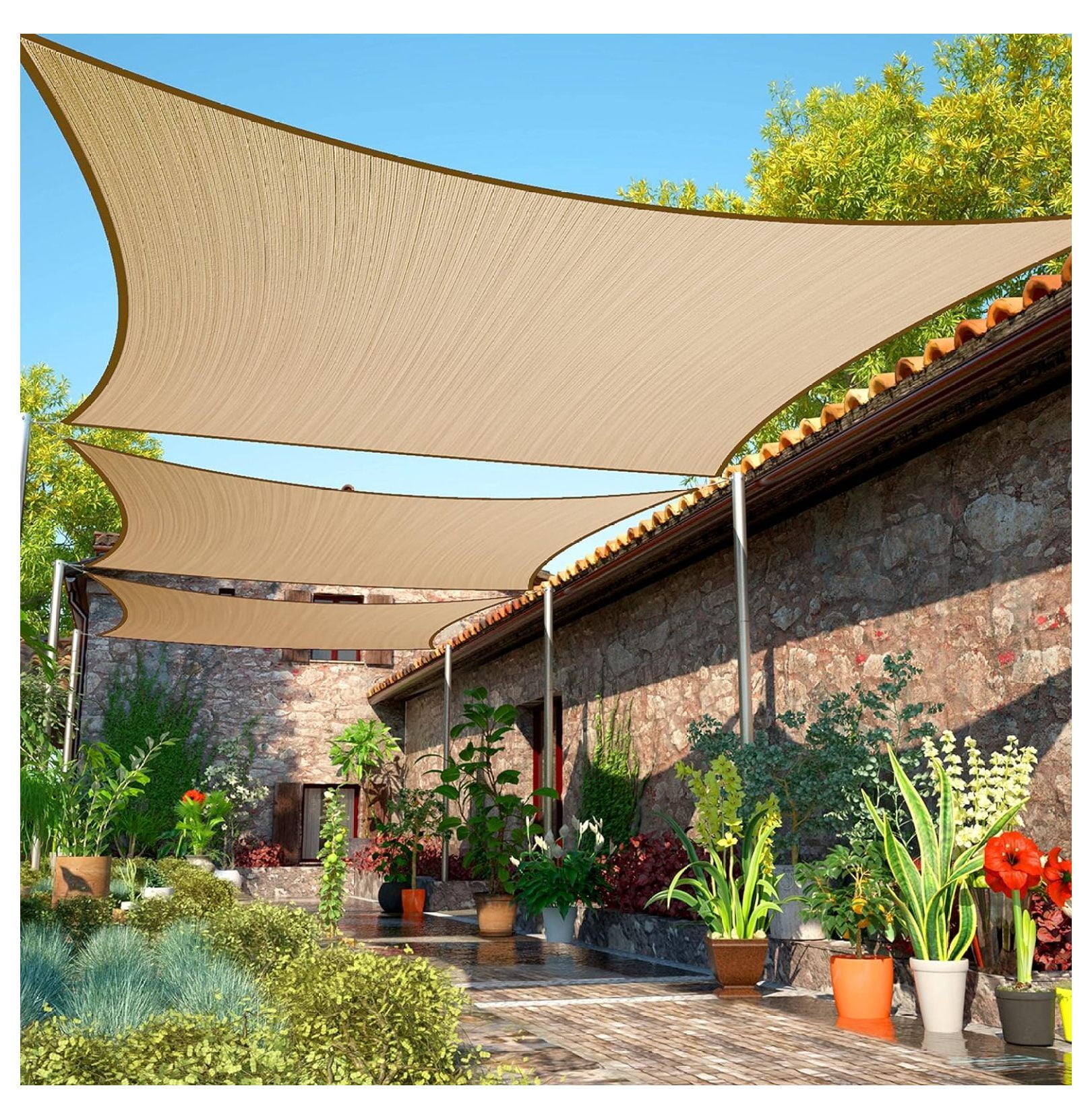 Alieon 7' x 12' Sand Beige Sun Shade Sail UPF50 Rectangle SMTAPR1013 ...
