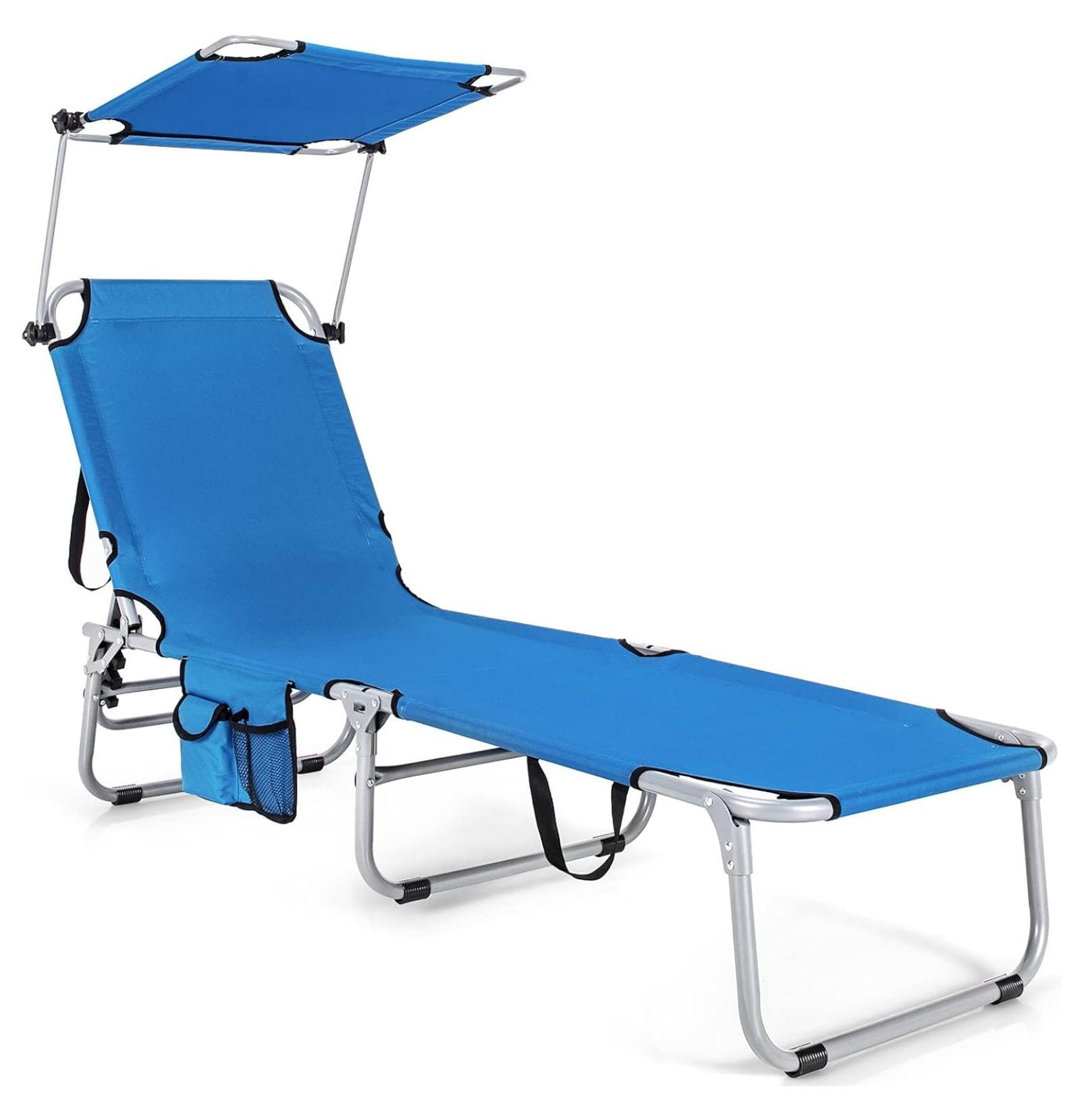 Alieon Beach Lounge Chair, Foldable Chaise Lounge with Canopy ...