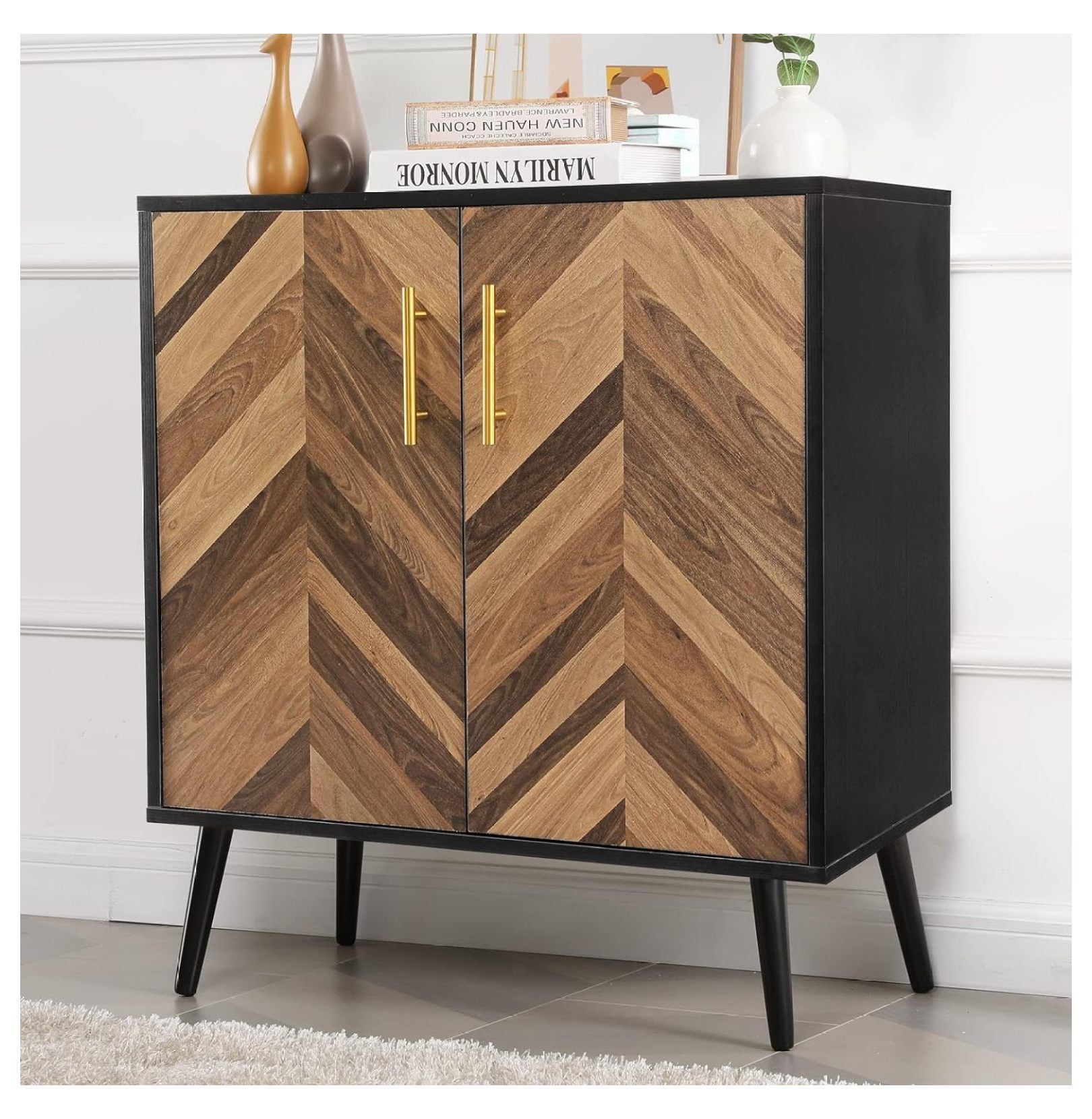 Alieon Black Storage Cabinet with 2 Doors, Modern Sideboard Buffet ...