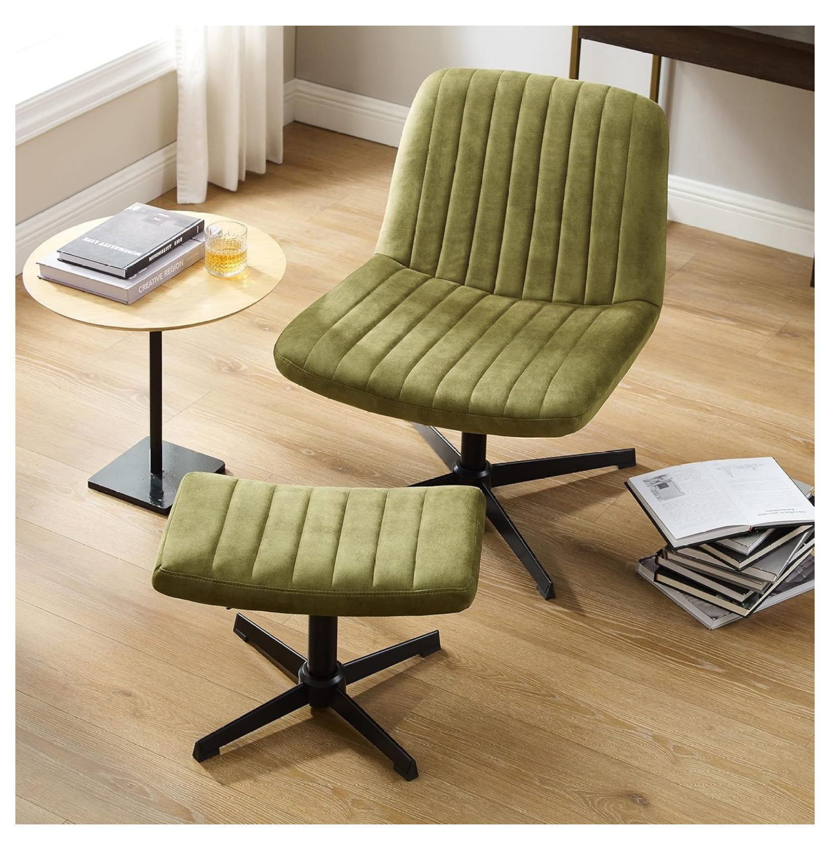 Alieon Criss Cross Chair - with Ottoman and Pillow, Armless Office Desk ...