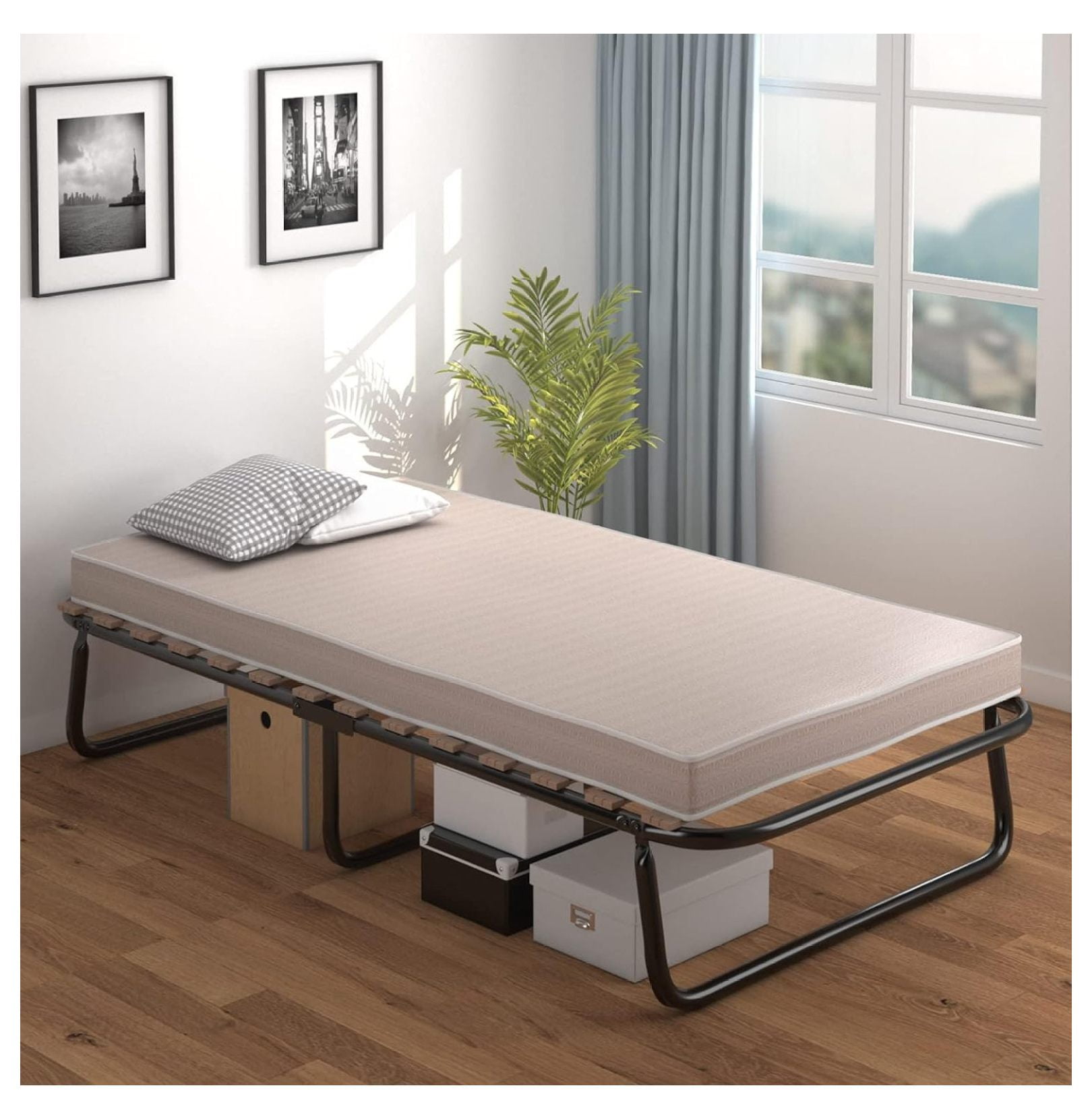 Alieon Folding Bed with Mattress, Foldable Rollaway Guest Bed with ...