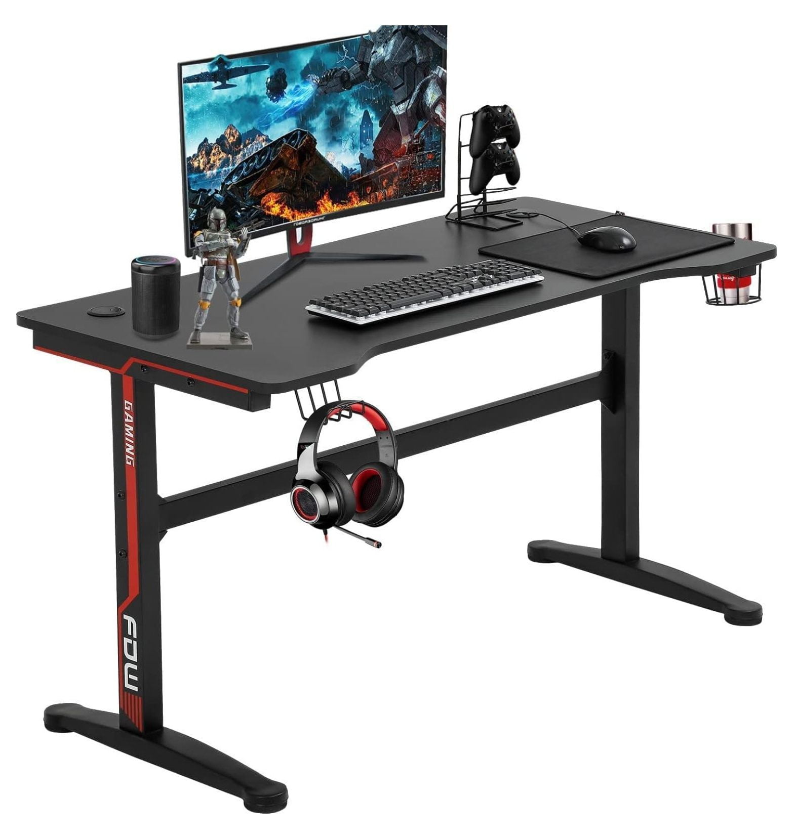 Alieon Gaming Computer Desk 47 in Gaming Desk with Hook and Cup Holder ...
