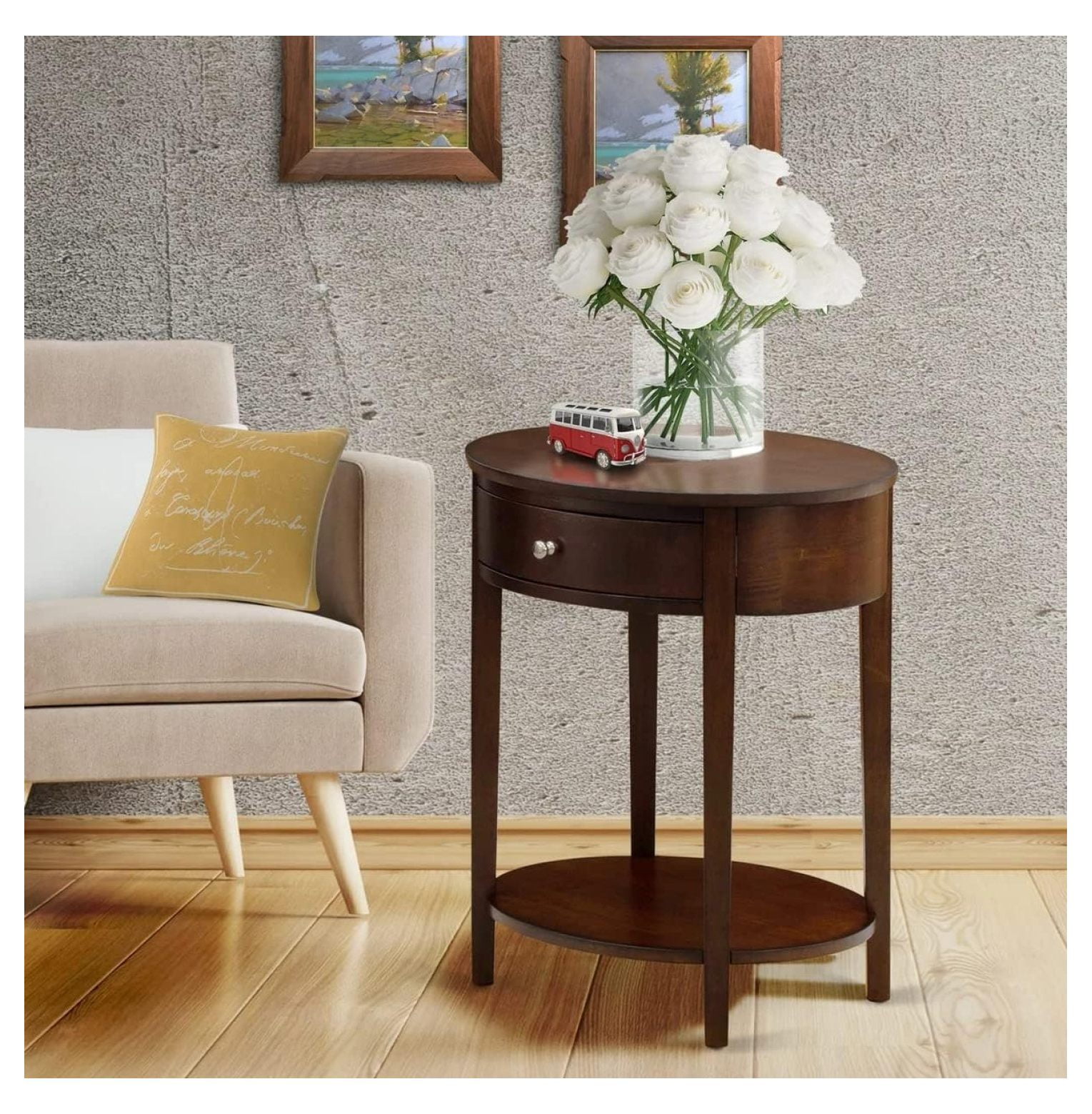 Alieon Hillsboro Wood End Table with 1 Century Modern Drawer, Stable ...