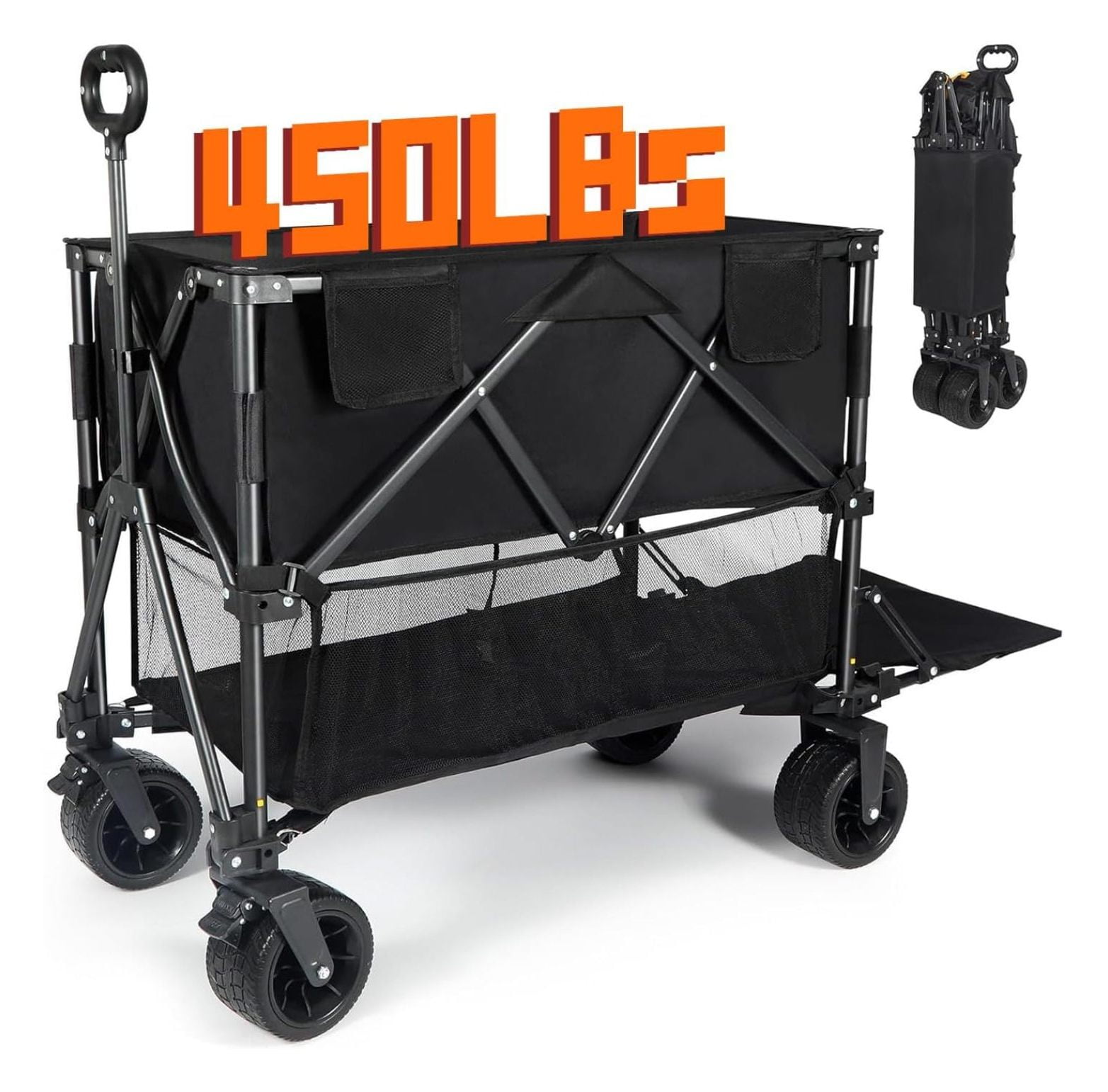 Alieon Large Collapsible Double Decker Wagon, 450 lbs Capacity, Black ...
