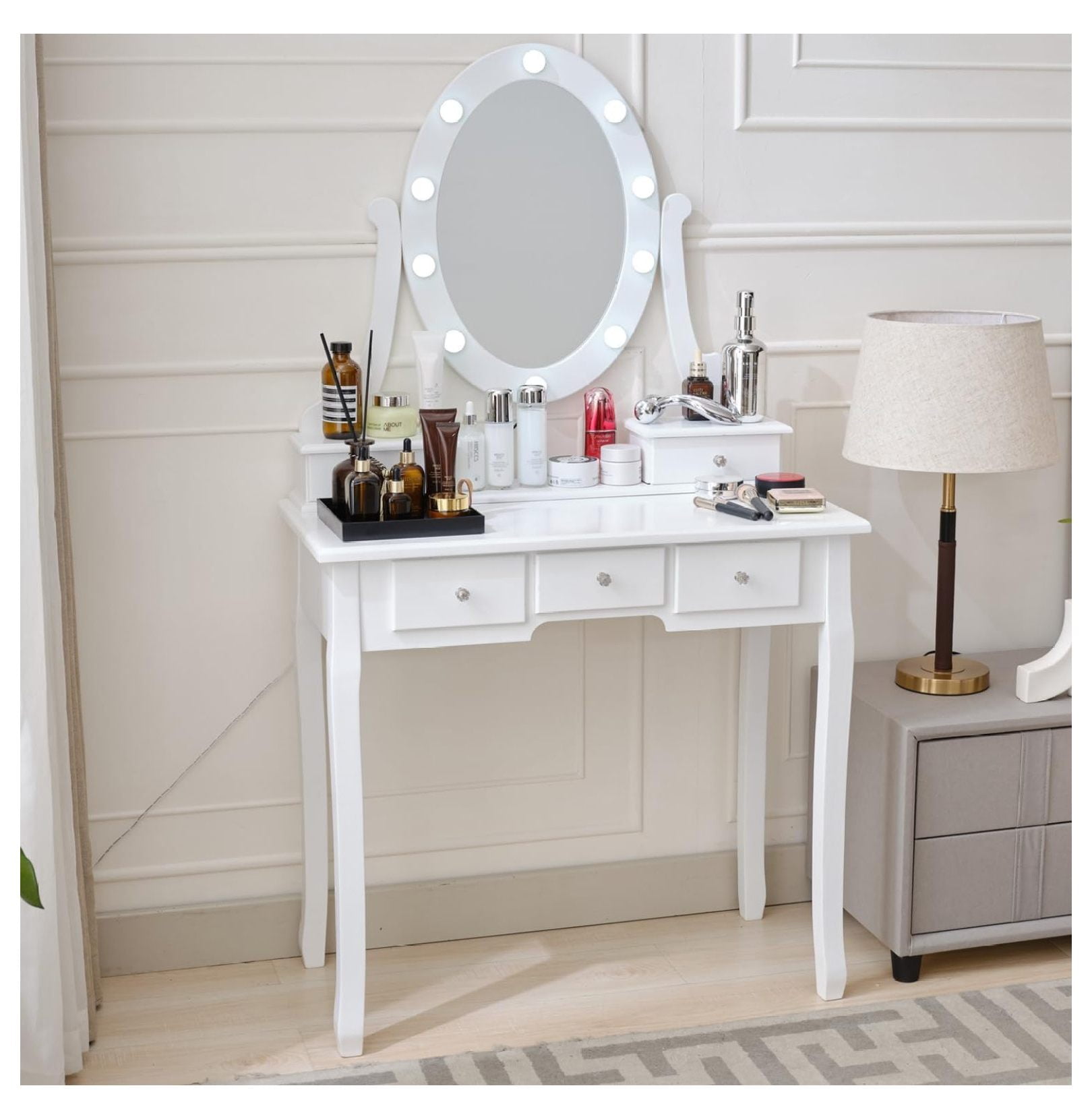 Alieon Makeup Vanity with Led Lighted Mirror, White Vanity with Mirror ...