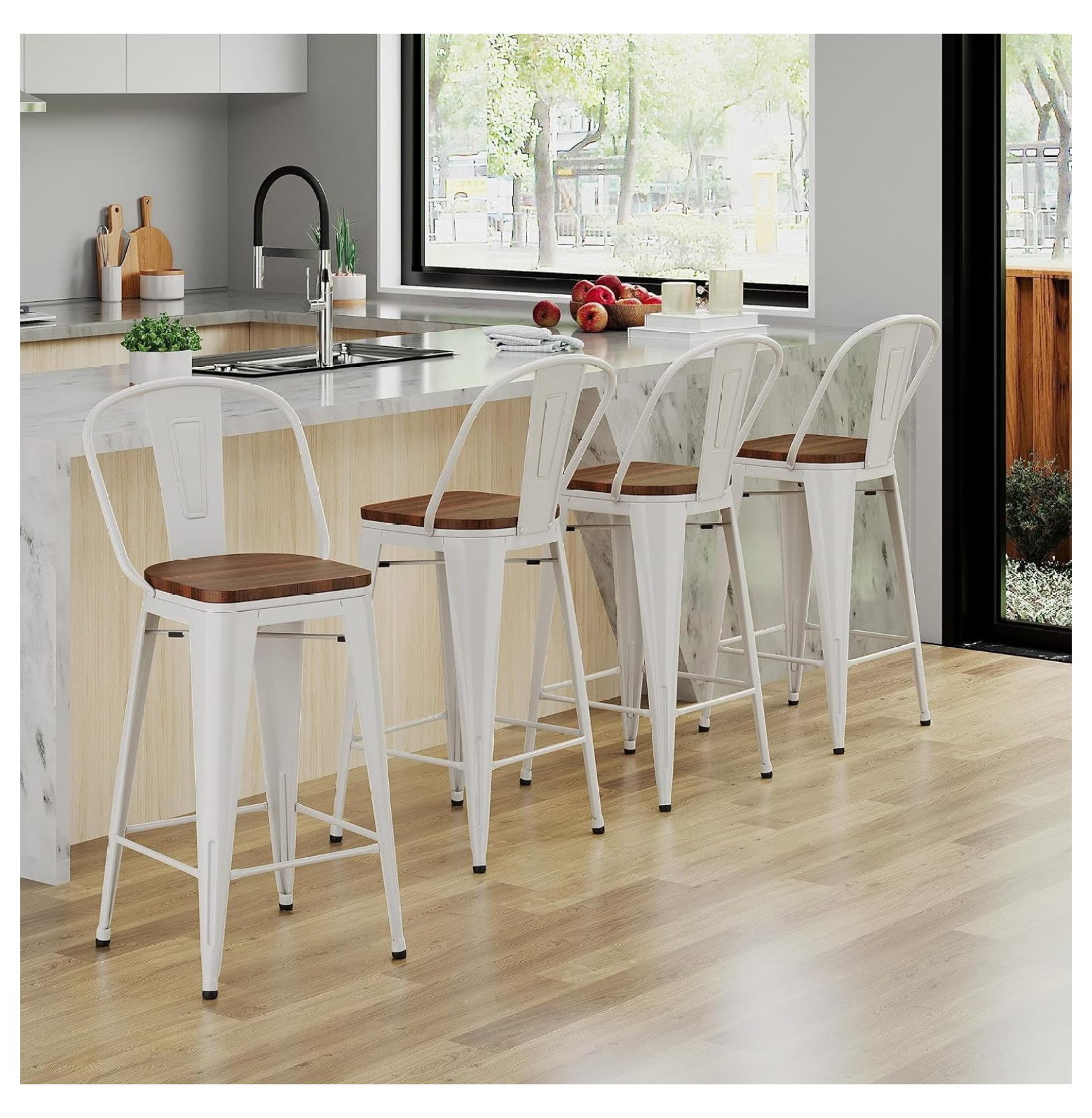 Alieon Metal Bar Stools Counter Height Stools Dining Chairs High Back ...