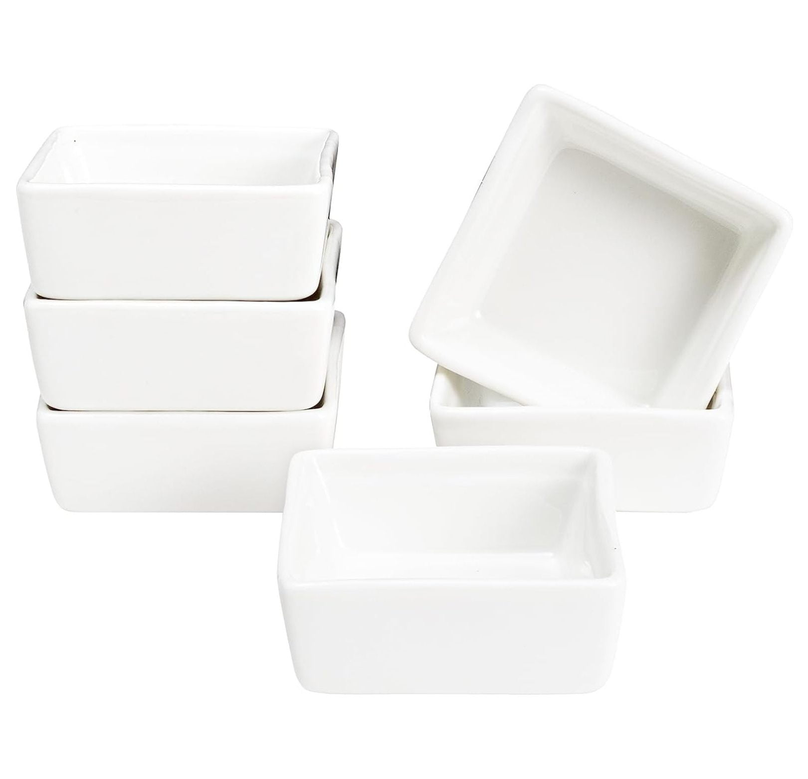 Alieon Mini White Dish, Set of 6 Porcelain Dipping Sauce Cups, Square ...