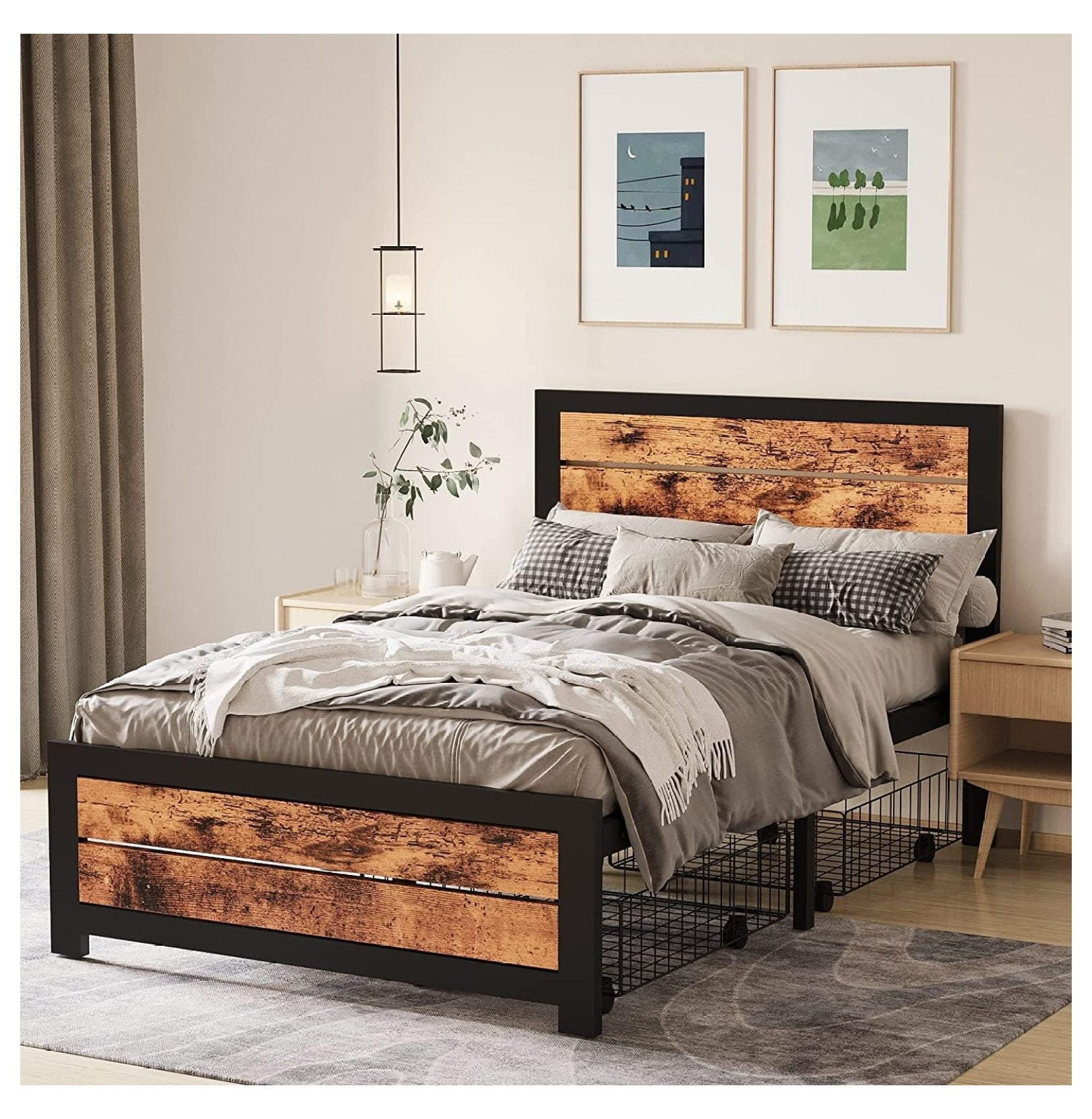 Alieon Platform Bed Frame with Storage, Metal Bed Frame with Headboard ...