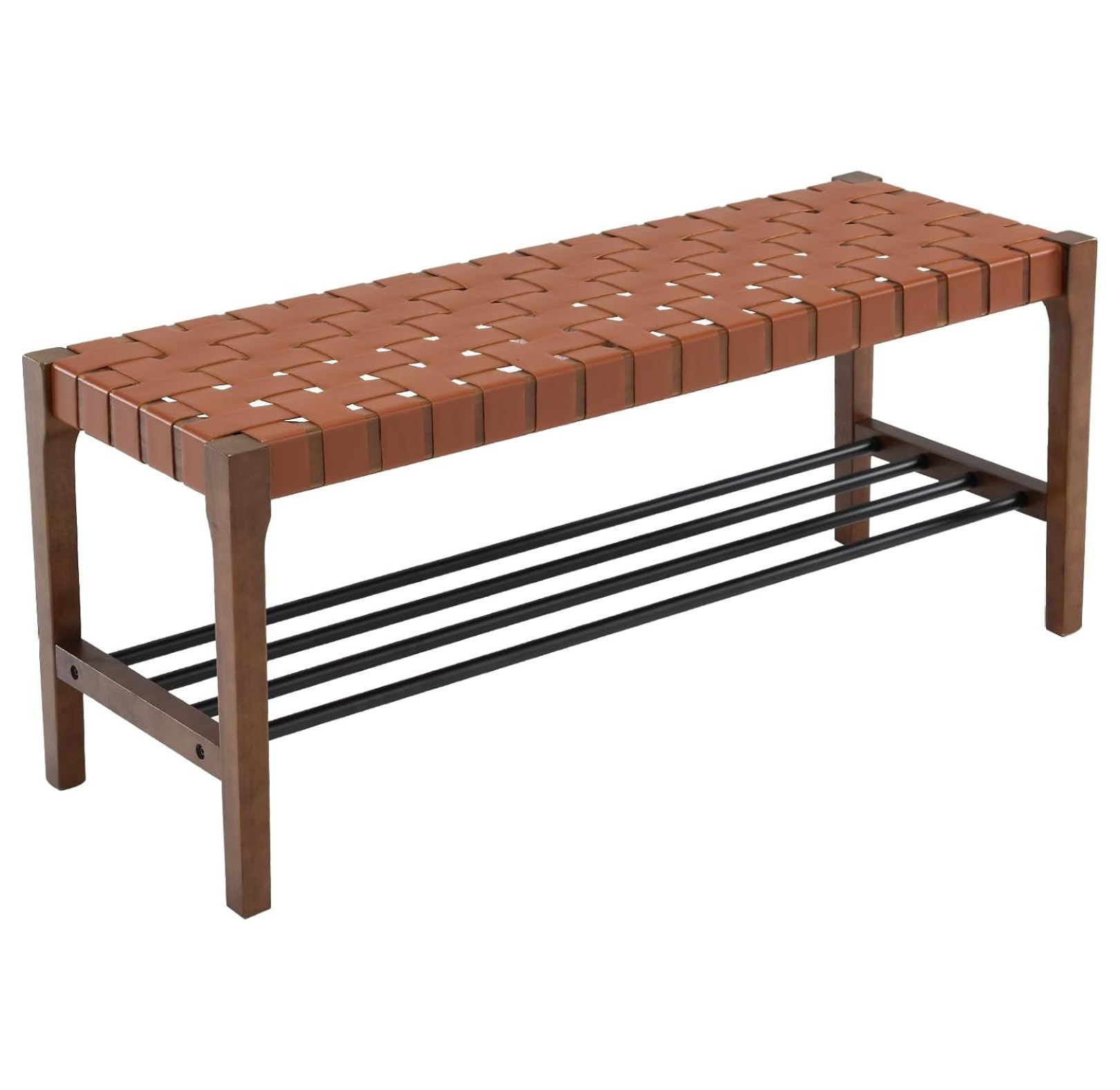 Alieon Storage Entryway Bench Woven Straps Shoe Rack Bench for Hallway ...