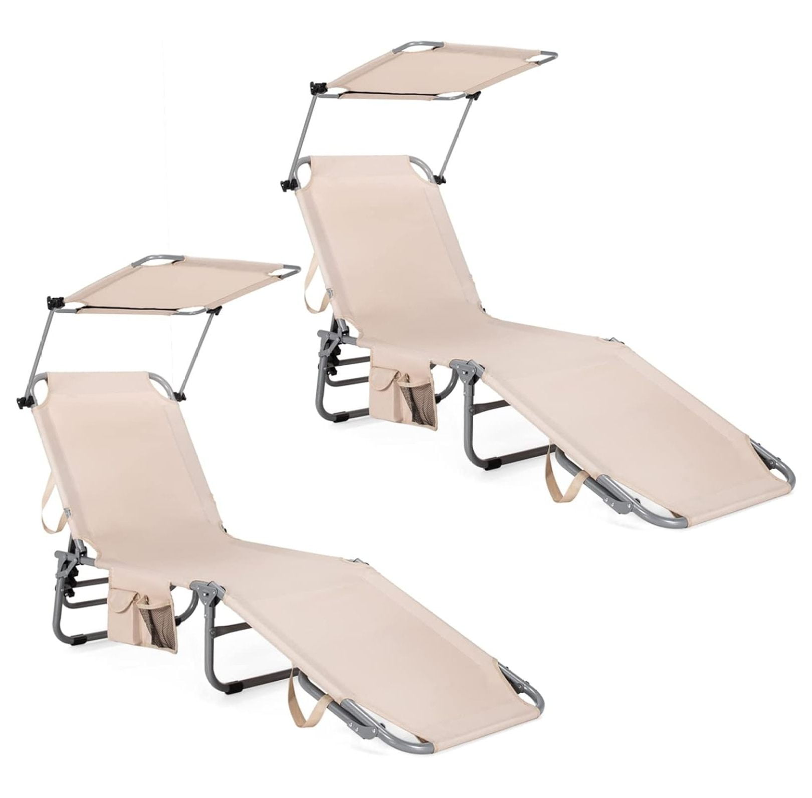 Alieon Tanning Chair, Beach Lounge Chair with Canopy Sunshade, Carry ...